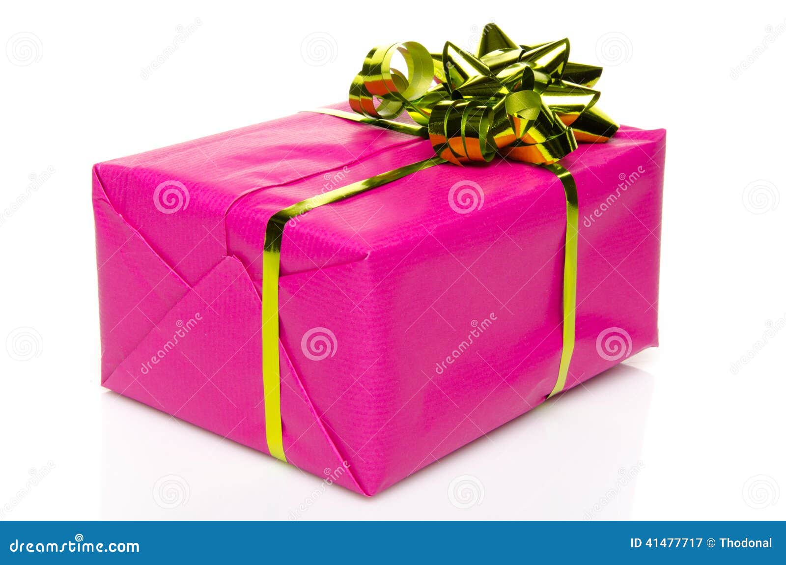 Pink Gift Box with a Golden Bow Stock Image - Image of wrapped, white ...