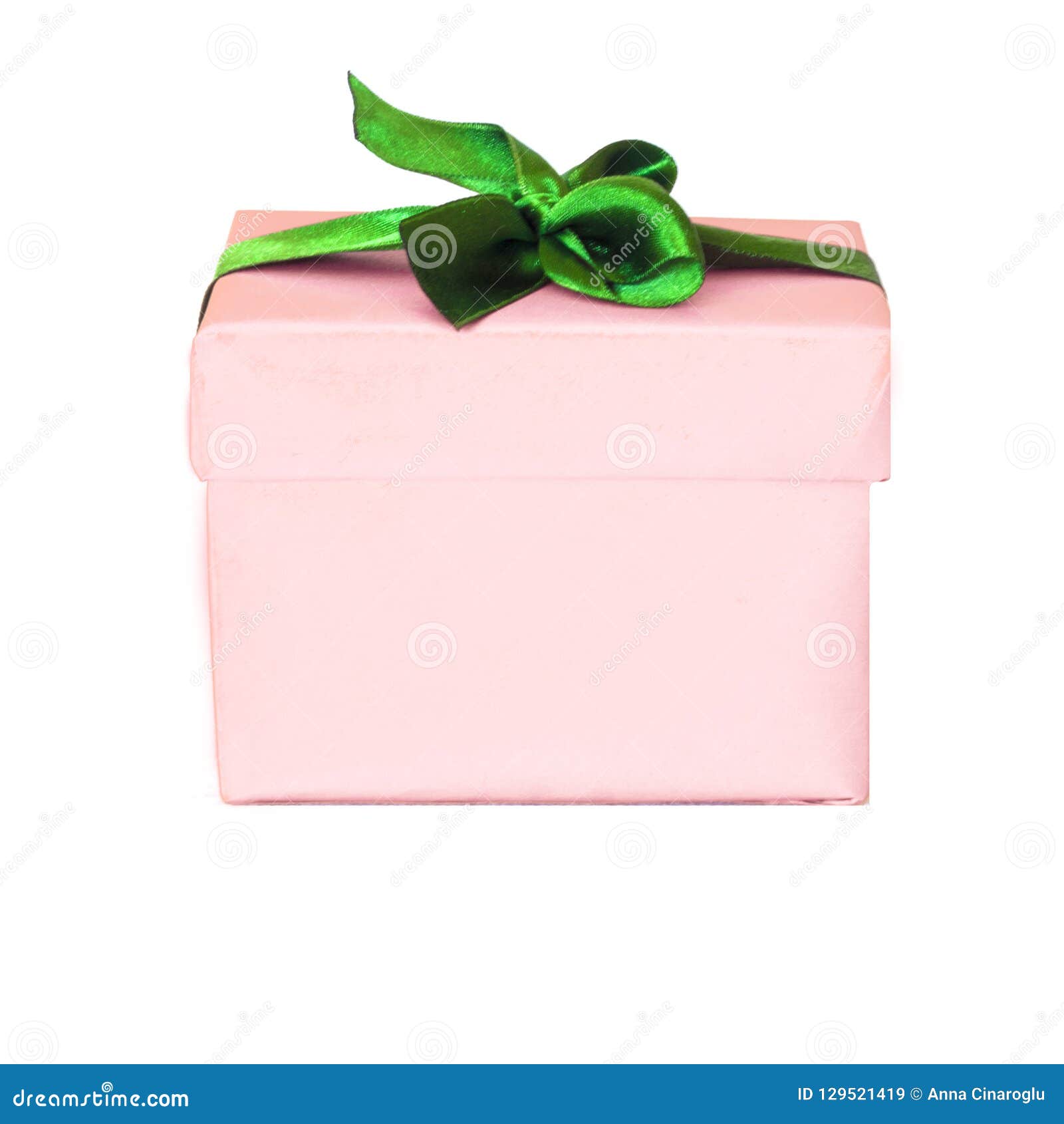 Pink Gift Box with Green Satin Ribbon Bow Stock Image - Image of shiny ...