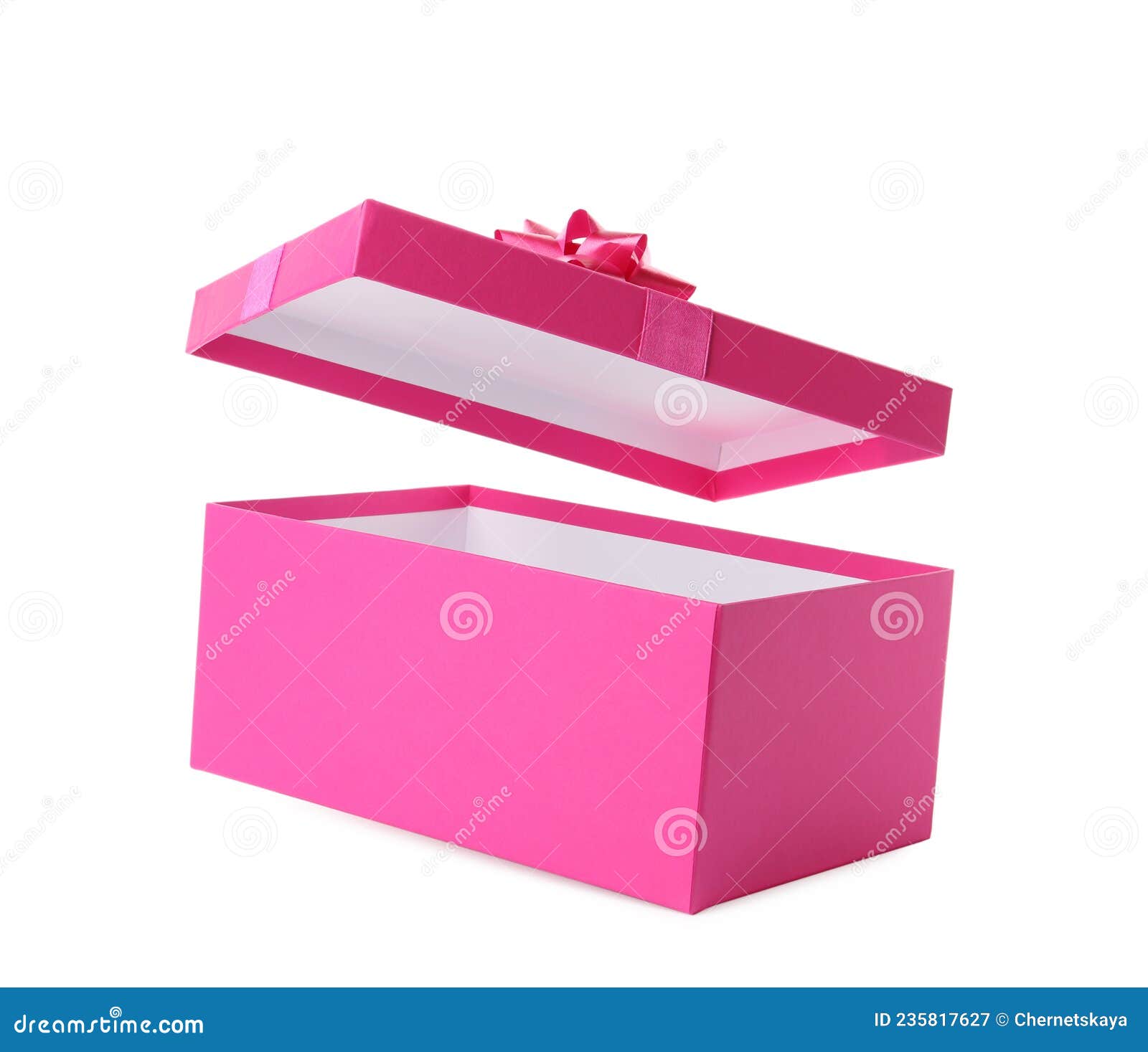 Pink Gift Box and Lid with Bow on White Background Stock Image - Image ...