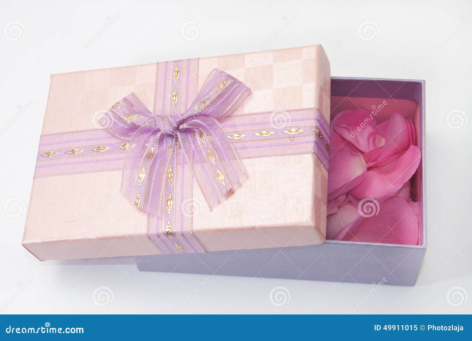 Pink Gift Box with Pink Rose Petals Stock Image - Image of cube, floral ...