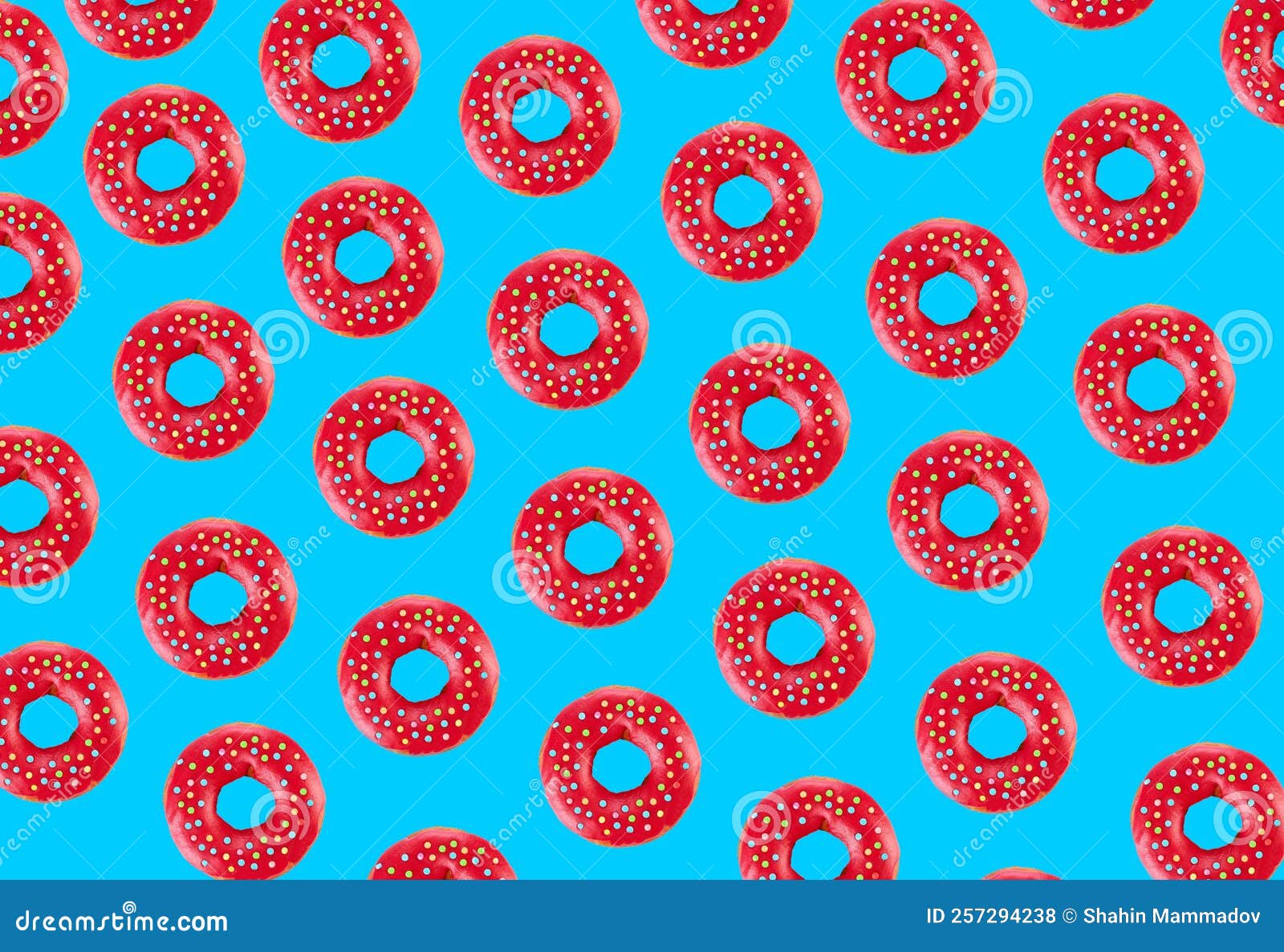 Pink Glazed Donut Pattern on Blue Pastel Background. Creative Concept ...