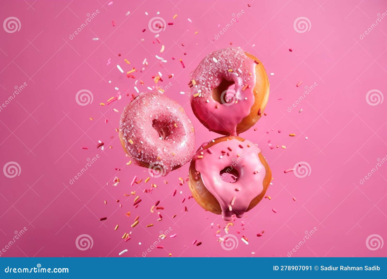 Pink Glazed Donuts In Motion. High Resolution. Stock Image ...