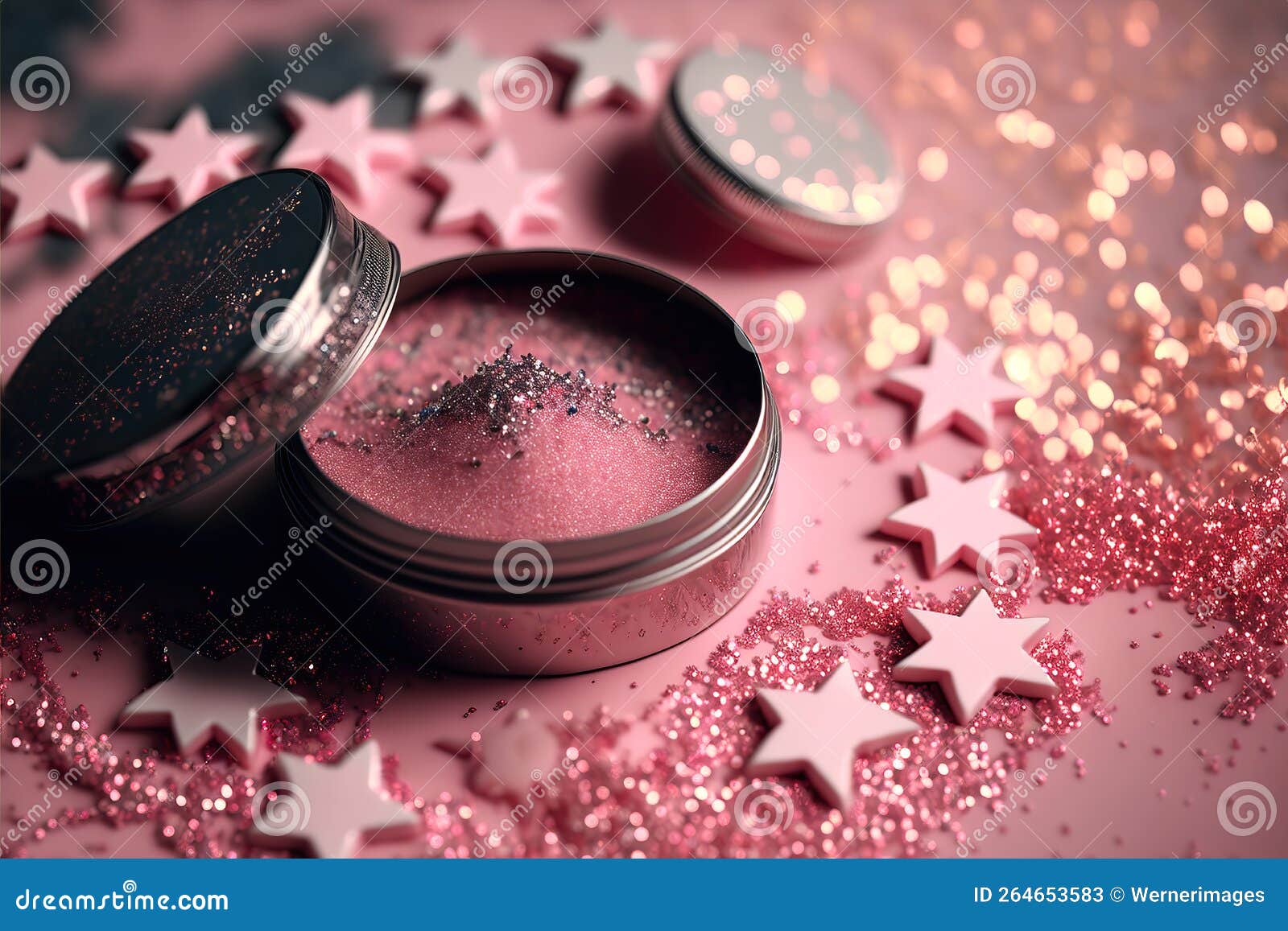 Pink Glitter in a Box and Stars on a Pink Table Stock Illustration ...