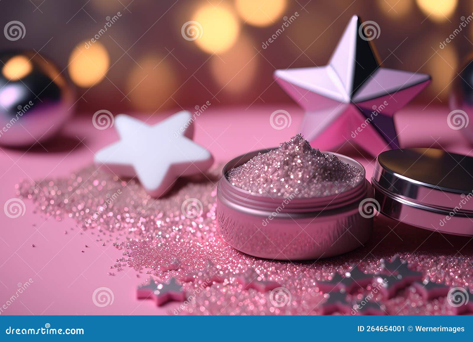 Pink Glitter in a Box and Stars on a Pink Table Stock Illustration ...