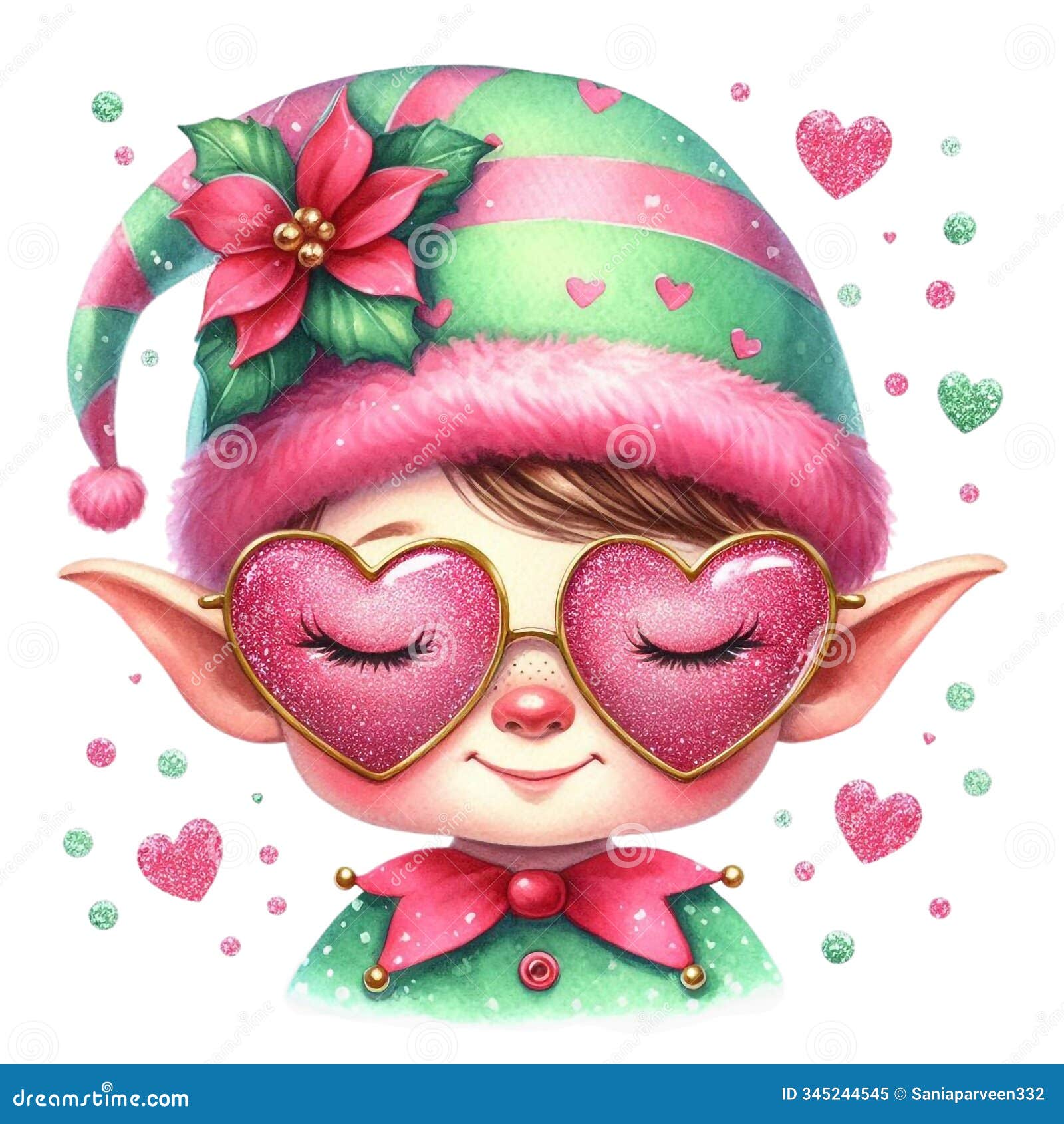 Pink Glitter Christmas Elf. Twinkling Lights Christmas Elf Stock ...