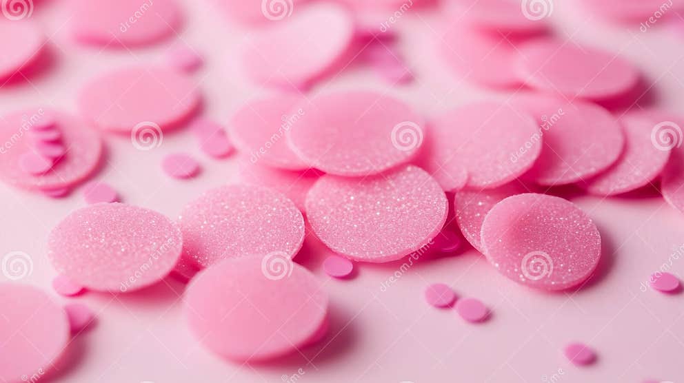 Pink Glitter Discs Scattered on Pink Surface Stock Illustration ...
