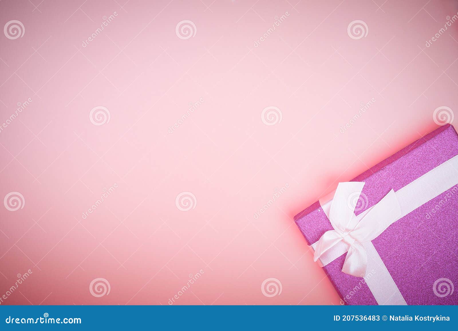 Pink Glitter Gift Box with Ribbon on a Pink Background. Minimalistic ...