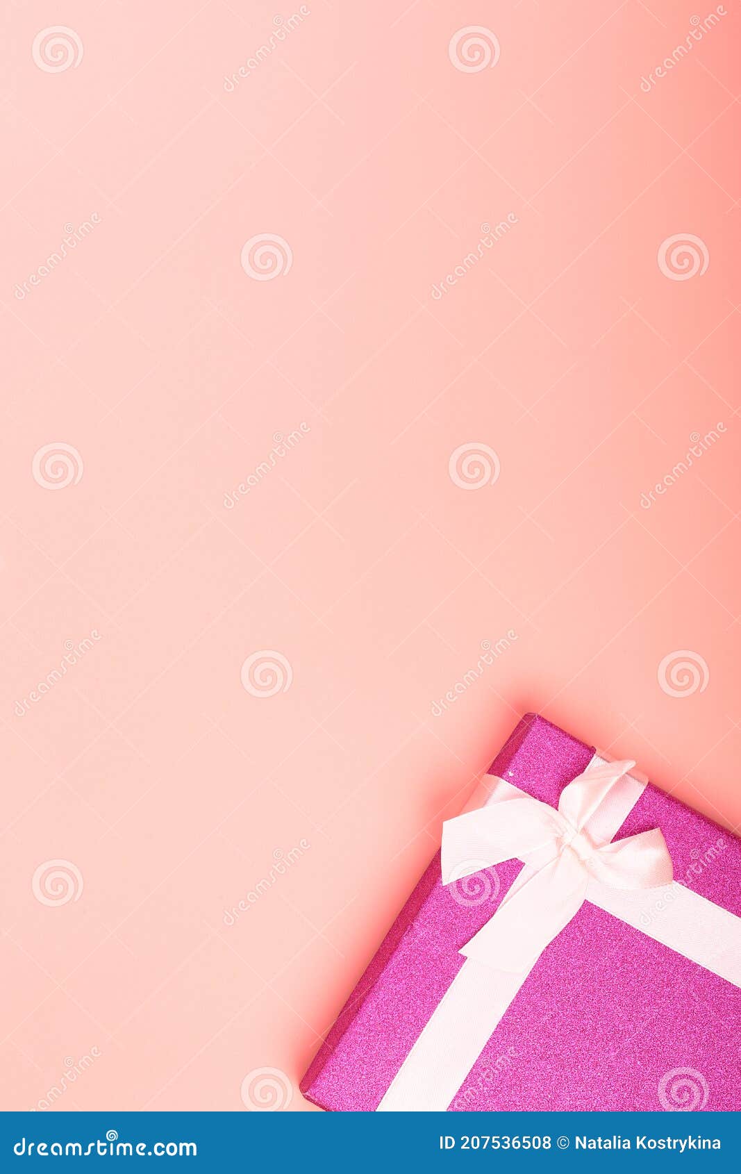 Pink Glitter Gift Box with Ribbon on a Pink Background. Minimalistic ...