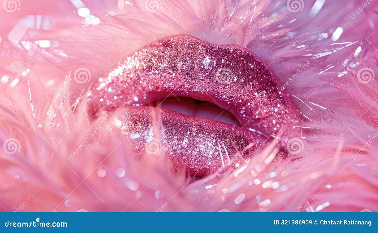 Pink Glitter Lips, Illuminated from Below with a Soft Pink Light Stock ...