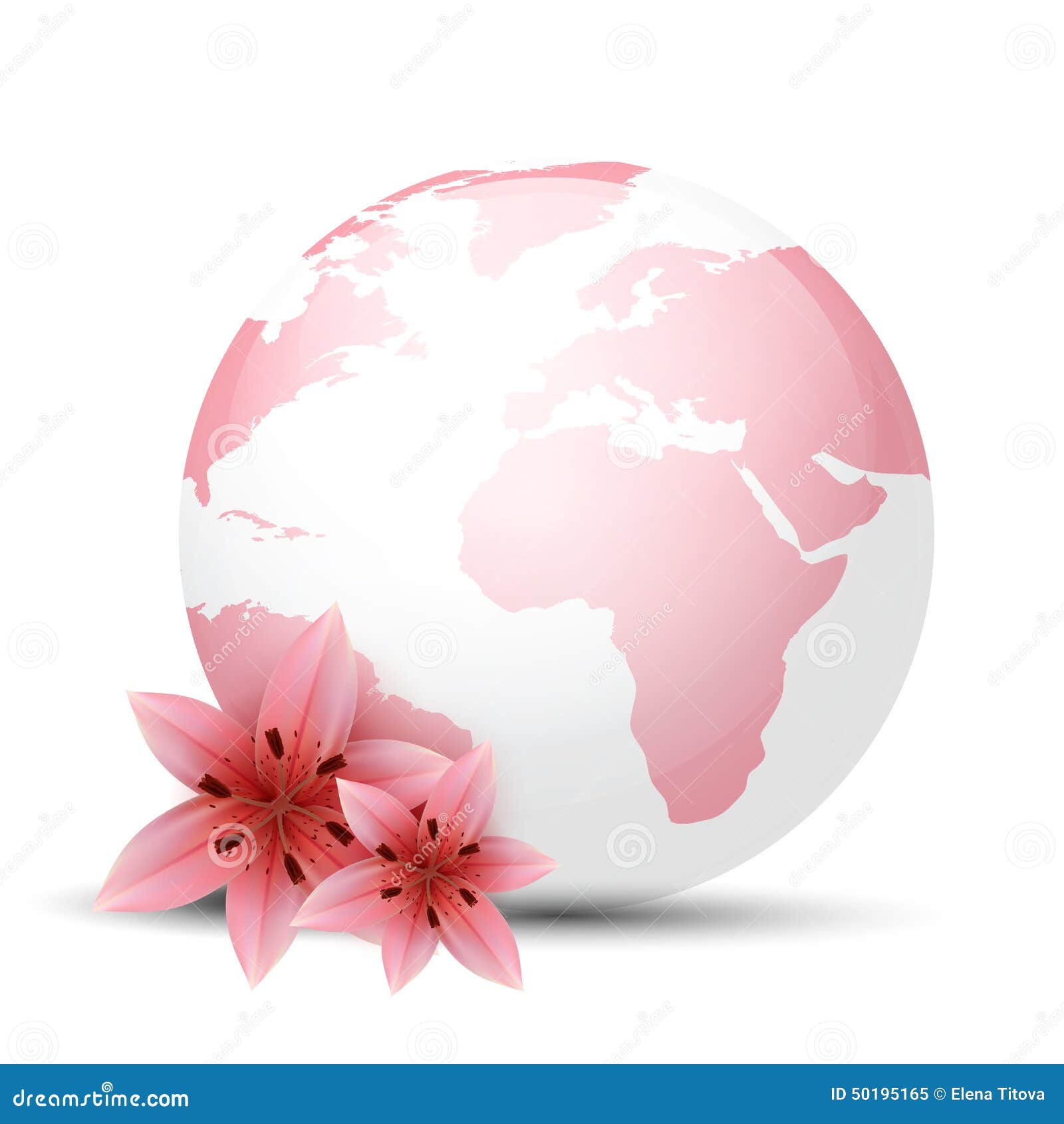 Pink Globe stock vector. Illustration of africa, lily - 50195165