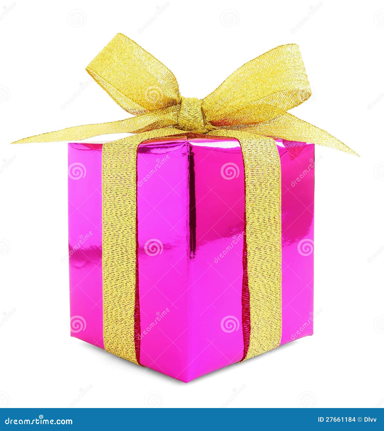 Pink Glossy Gift Wrapped Present with Golden Bow Stock Photo - Image of ...