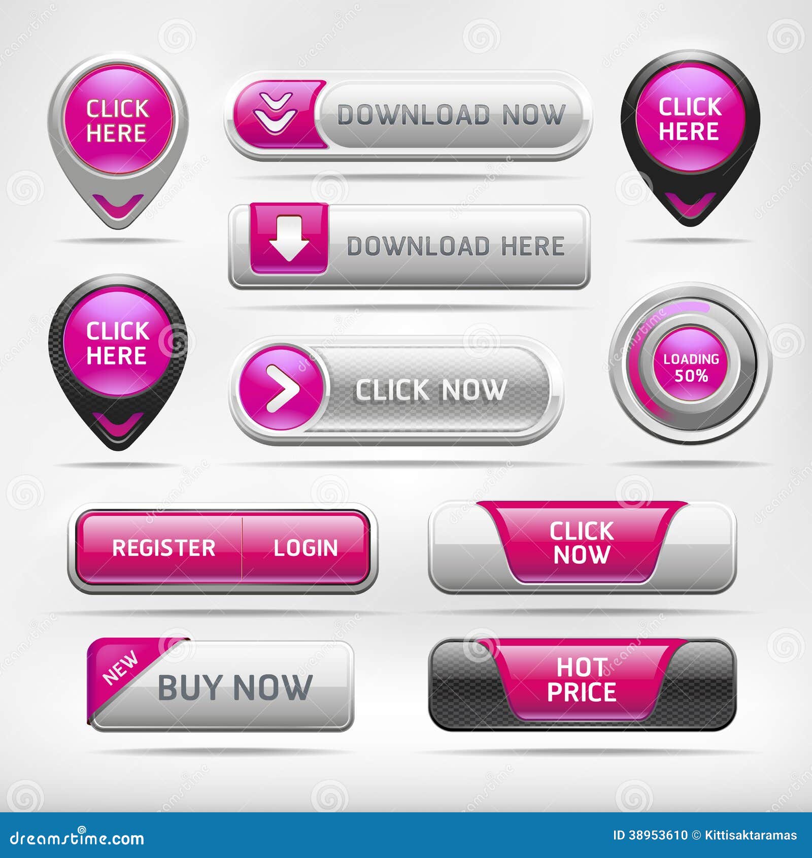 Pink Glossy Web Elements Button. Stock Vector - Illustration of ...