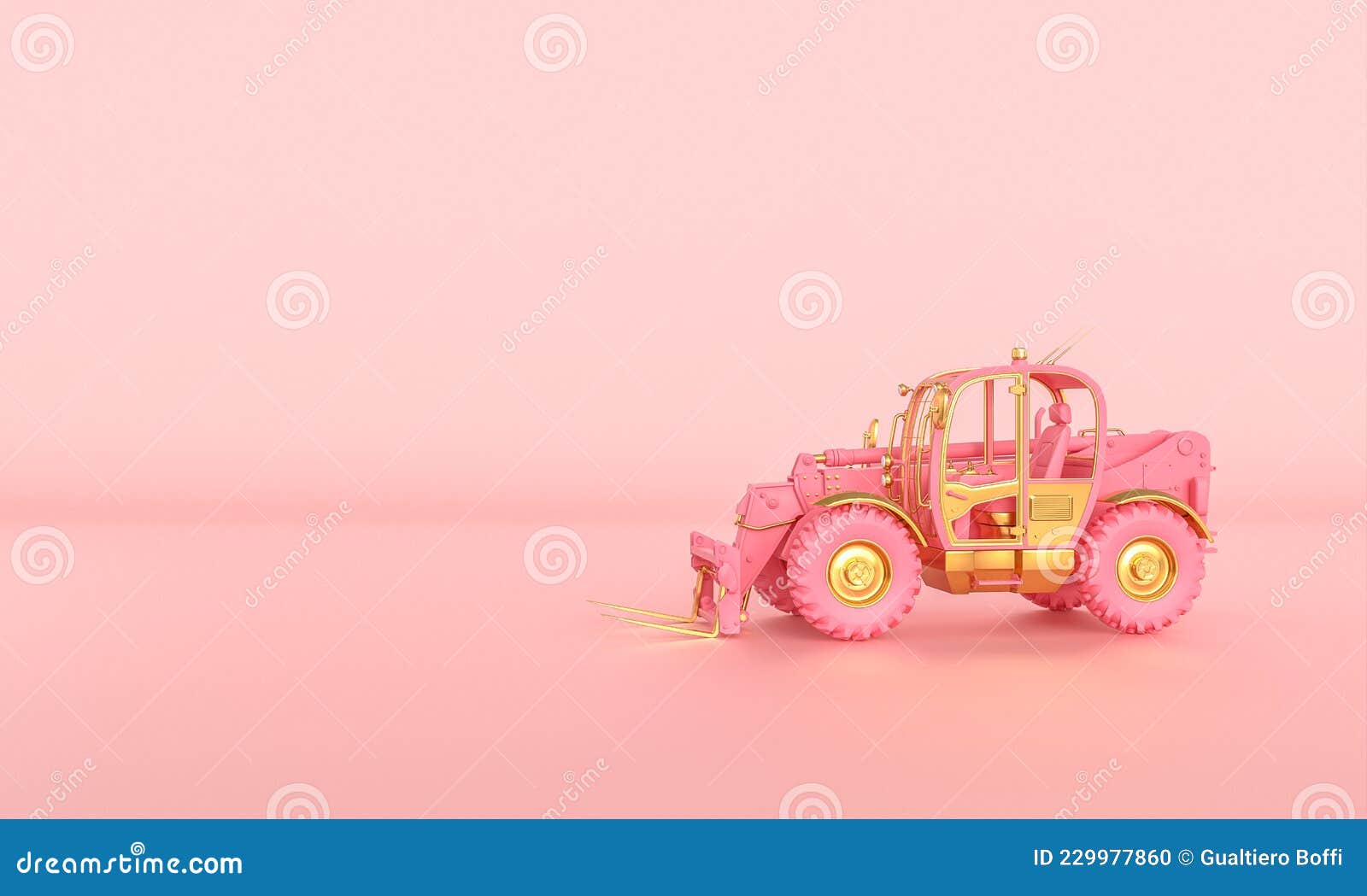 Pink and Gold Bulldozer on a Pink Background Stock Illustration ...