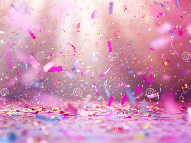 Pink and Gold Confetti Falling on a Sparkling Surface Stock ...