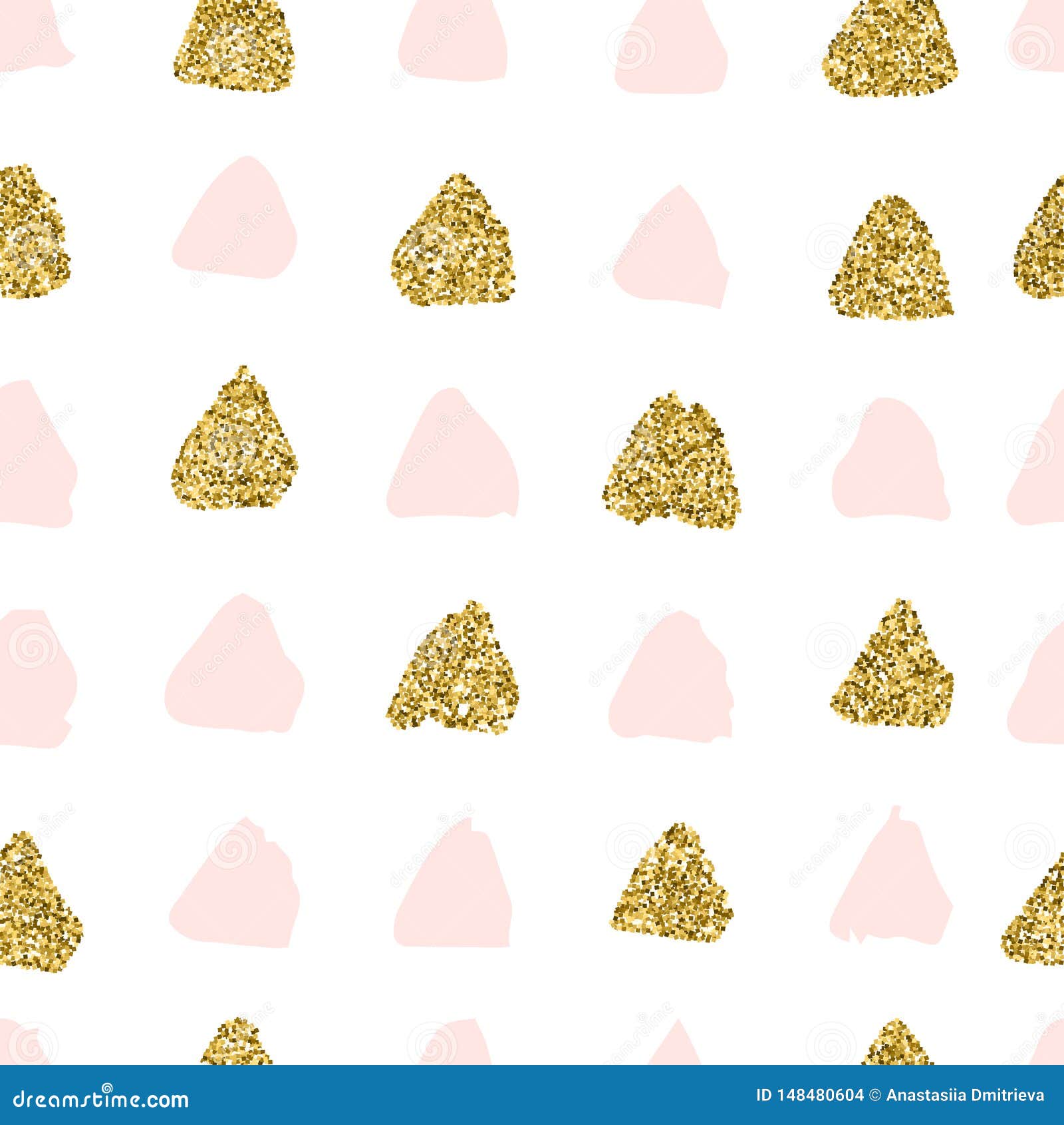 Pink and Gold Hand Draw Seamless Pattern of Triangles Stock Vector ...
