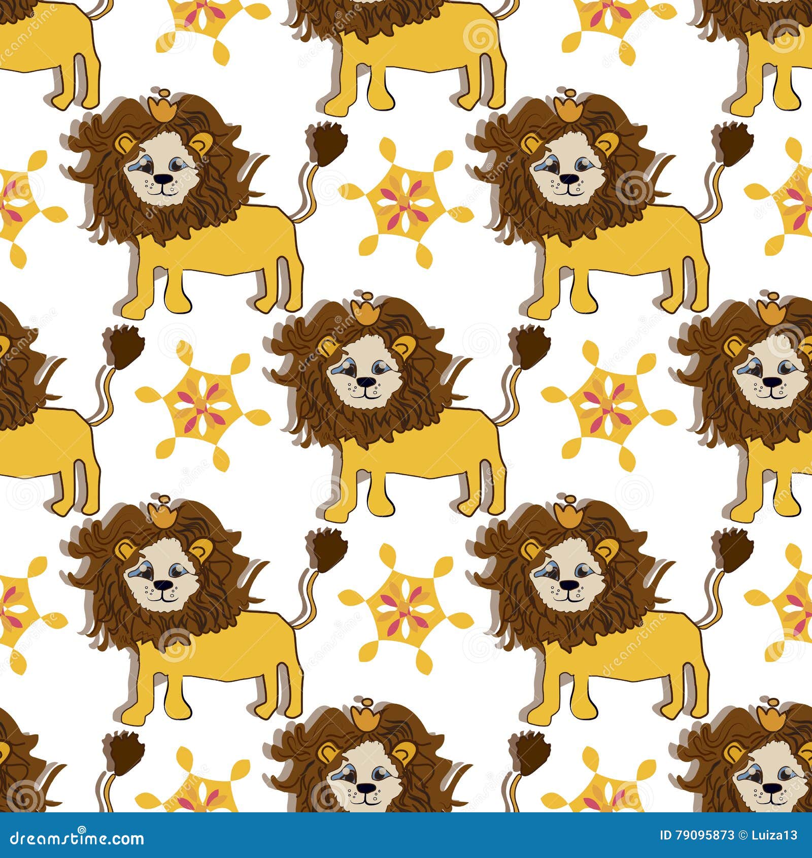 Pink Gold Lion Pattern with Magic Flower, Cartoon and Cute Stock Vector ...