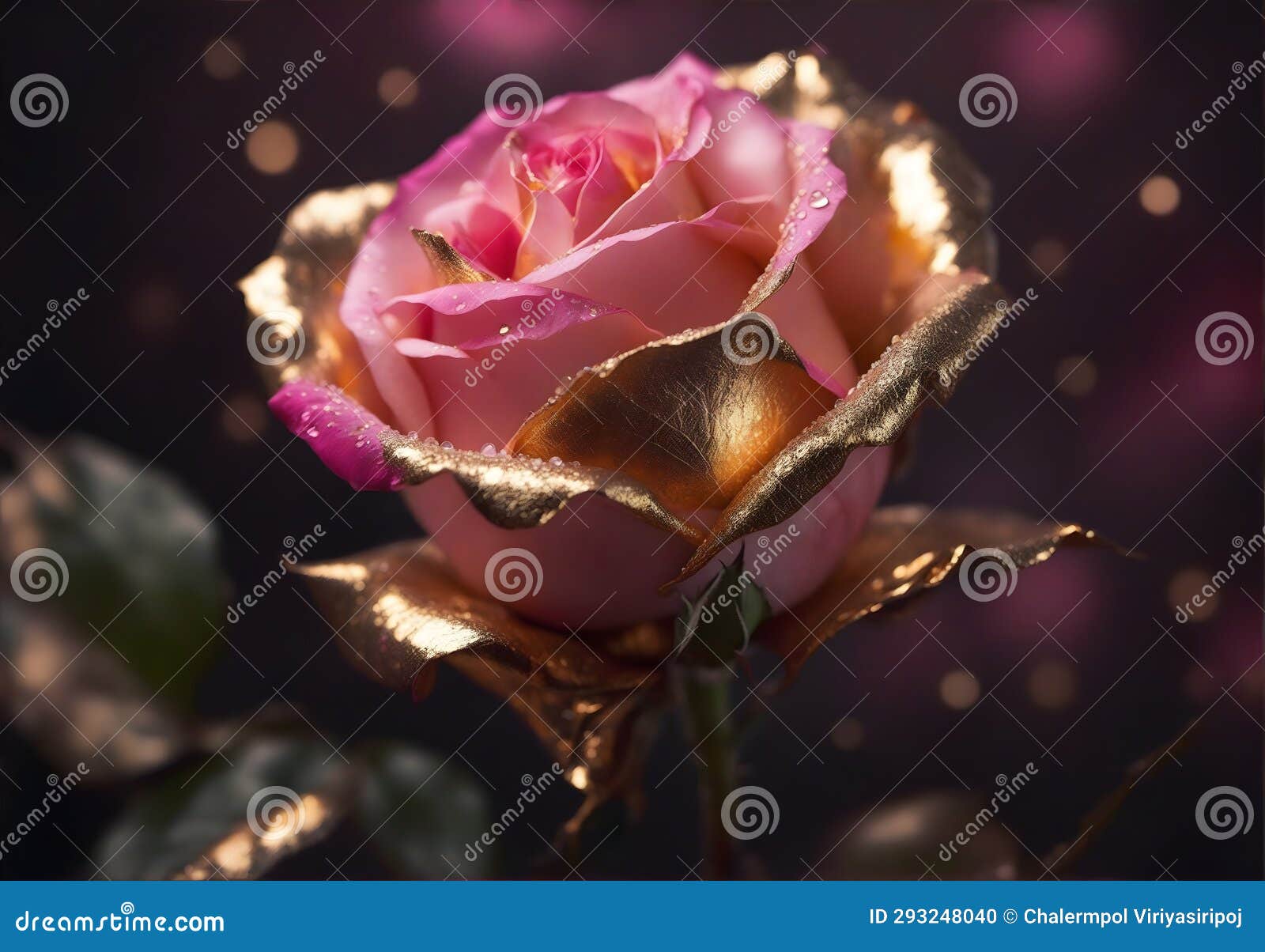 Pink Gold, Rose Flower a Dark Background. Stock Illustration ...