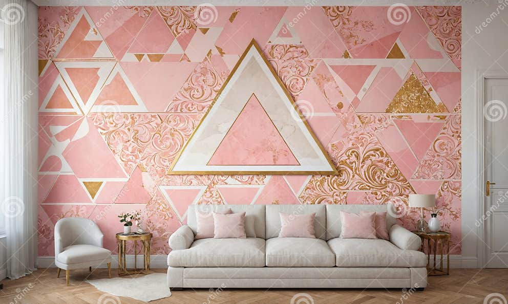 A Pink and Gold Wall with a Triangle in the Middle Stock Photo - Image ...