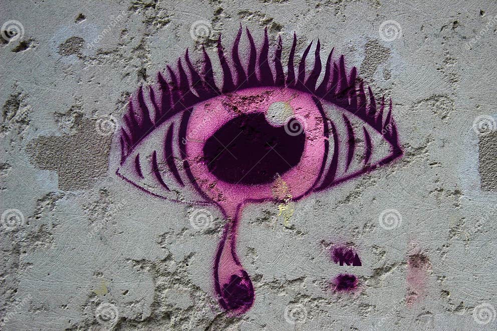 Pink Graffiti Tearful Eye on a Wall Editorial Photography - Image of ...