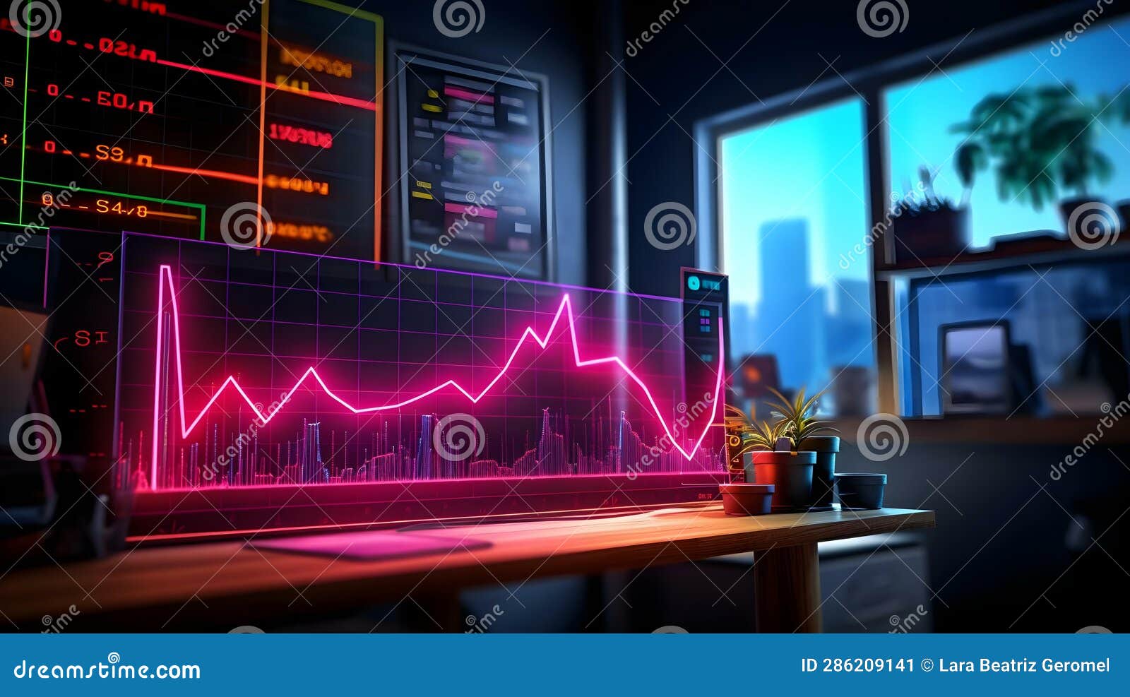 Pink Graphic with 3d Effect in an Office Stock Illustration ...