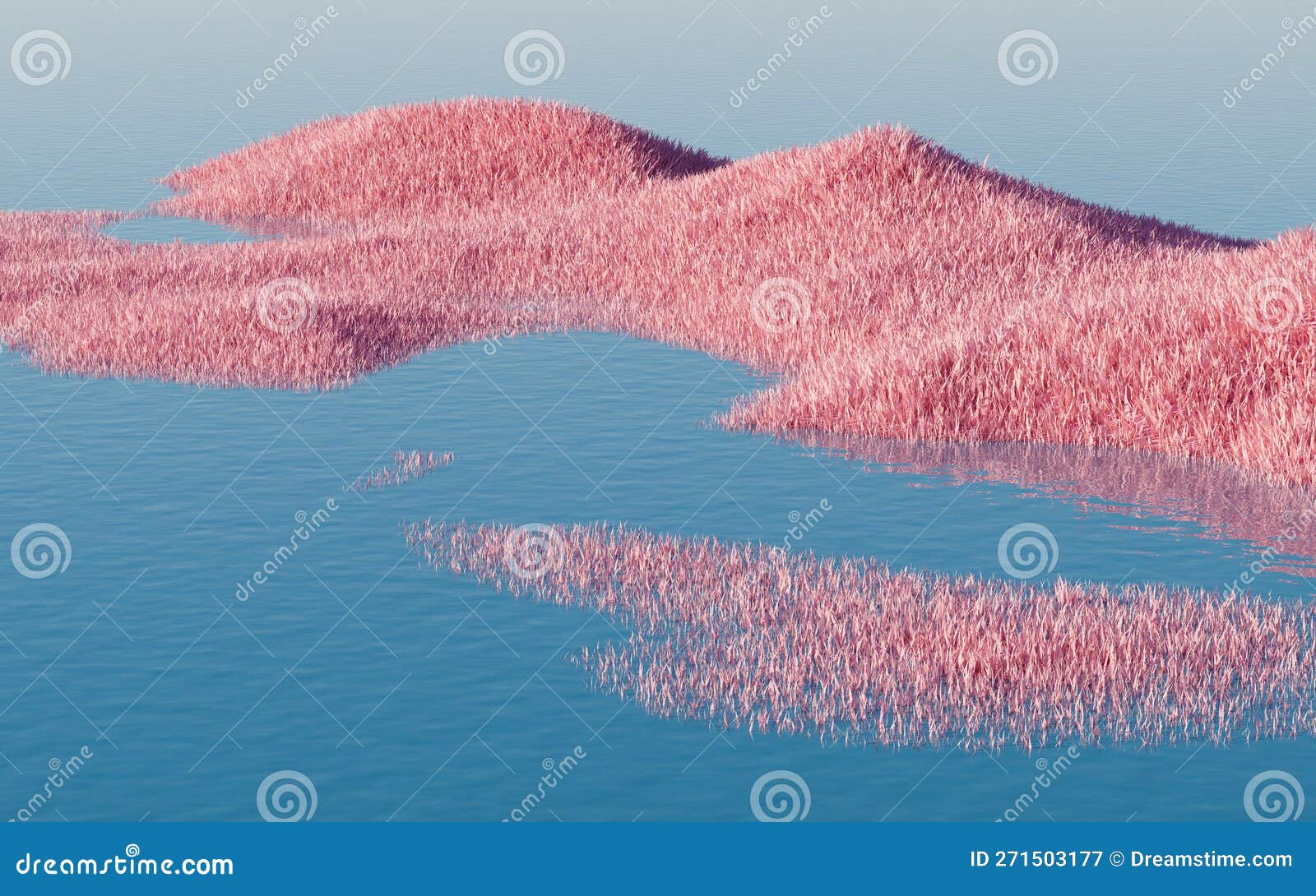 Pink Grassland with Lakes, 3d Rendering Stock Illustration ...