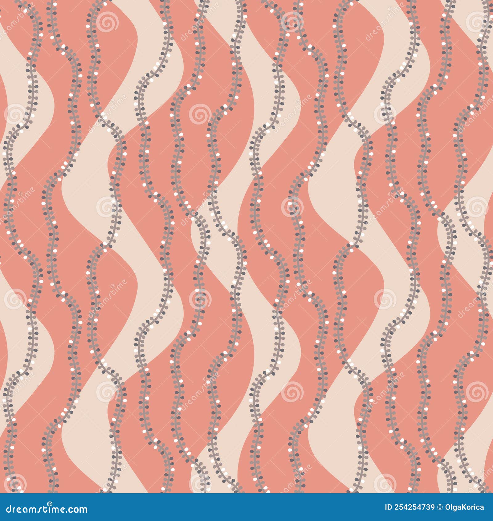 Pink Gray Pastel Stylish Background Seamless Pattern, Wavy Seaweed ...