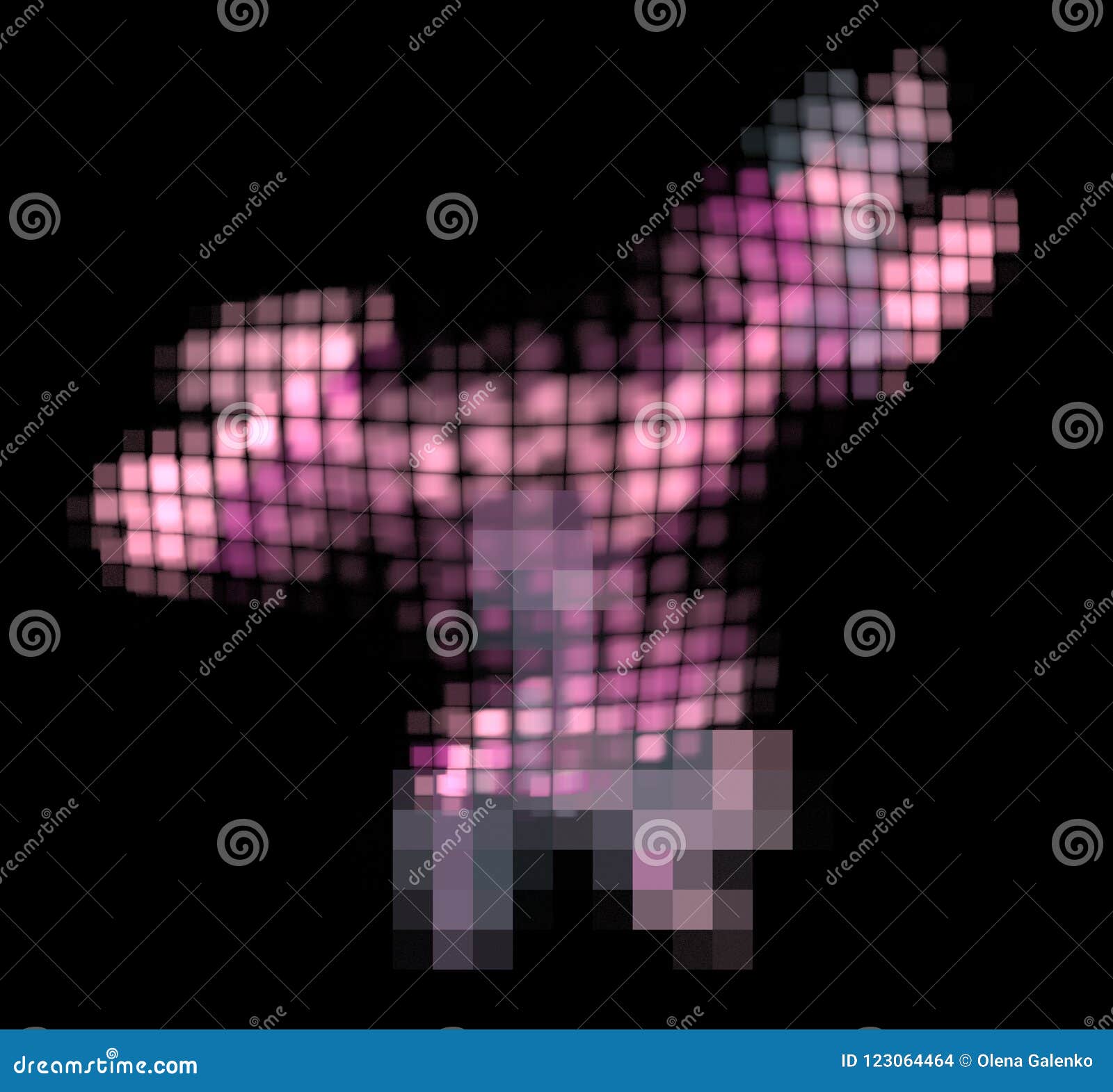 Pink Gray Pixel Fractal on a Black Background. Stock Illustration ...