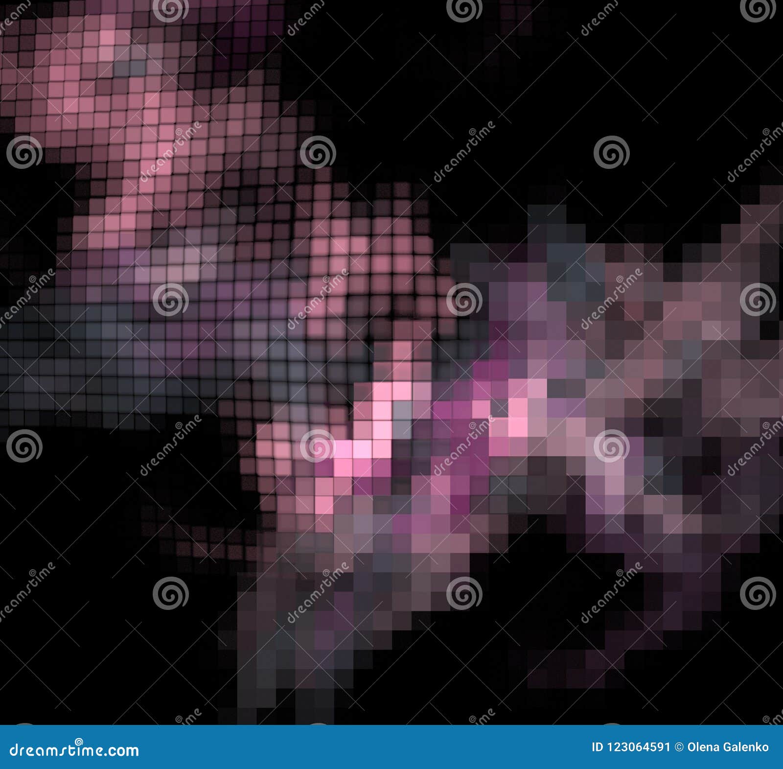Pink Gray Pixel Fractal on a Black Background. Stock Illustration ...