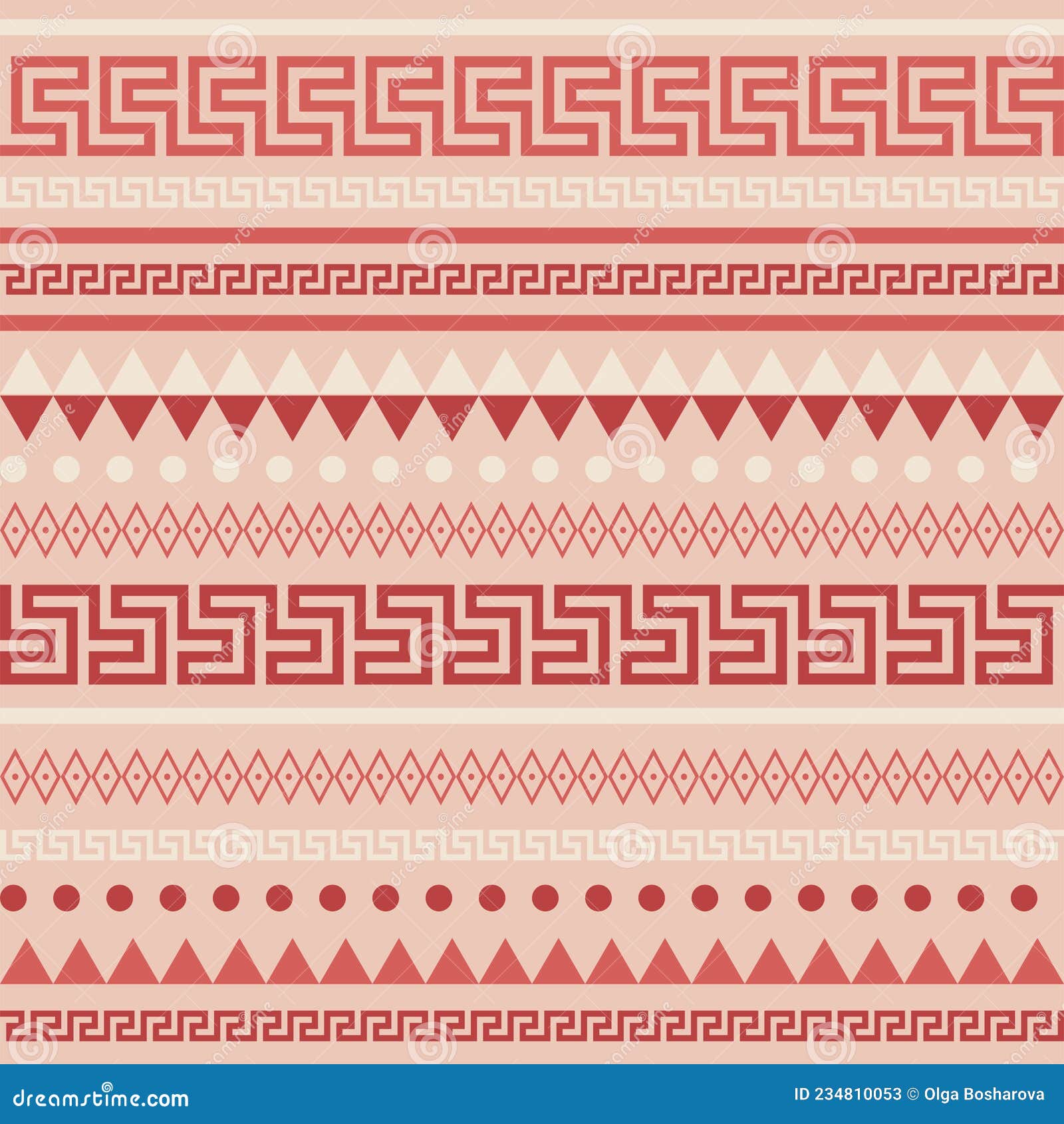 Pink Greek Pattern, Meanders, Triangles and Circles in a Soft Tone ...