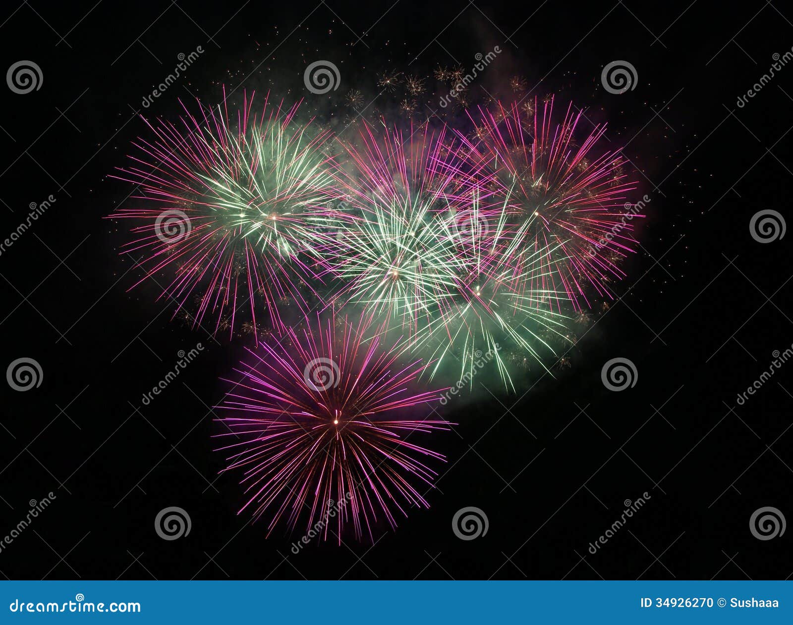 Pink and green fireworks stock photo. Image of festive - 34926270