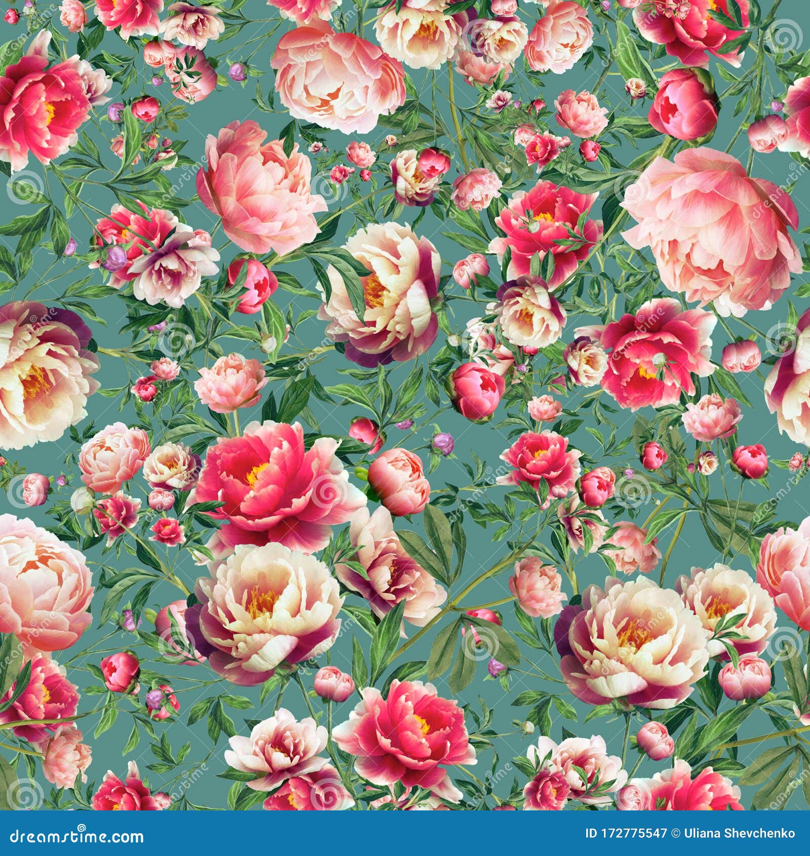 Pink and Green Floral Pattern Stock Illustration - Illustration of ...