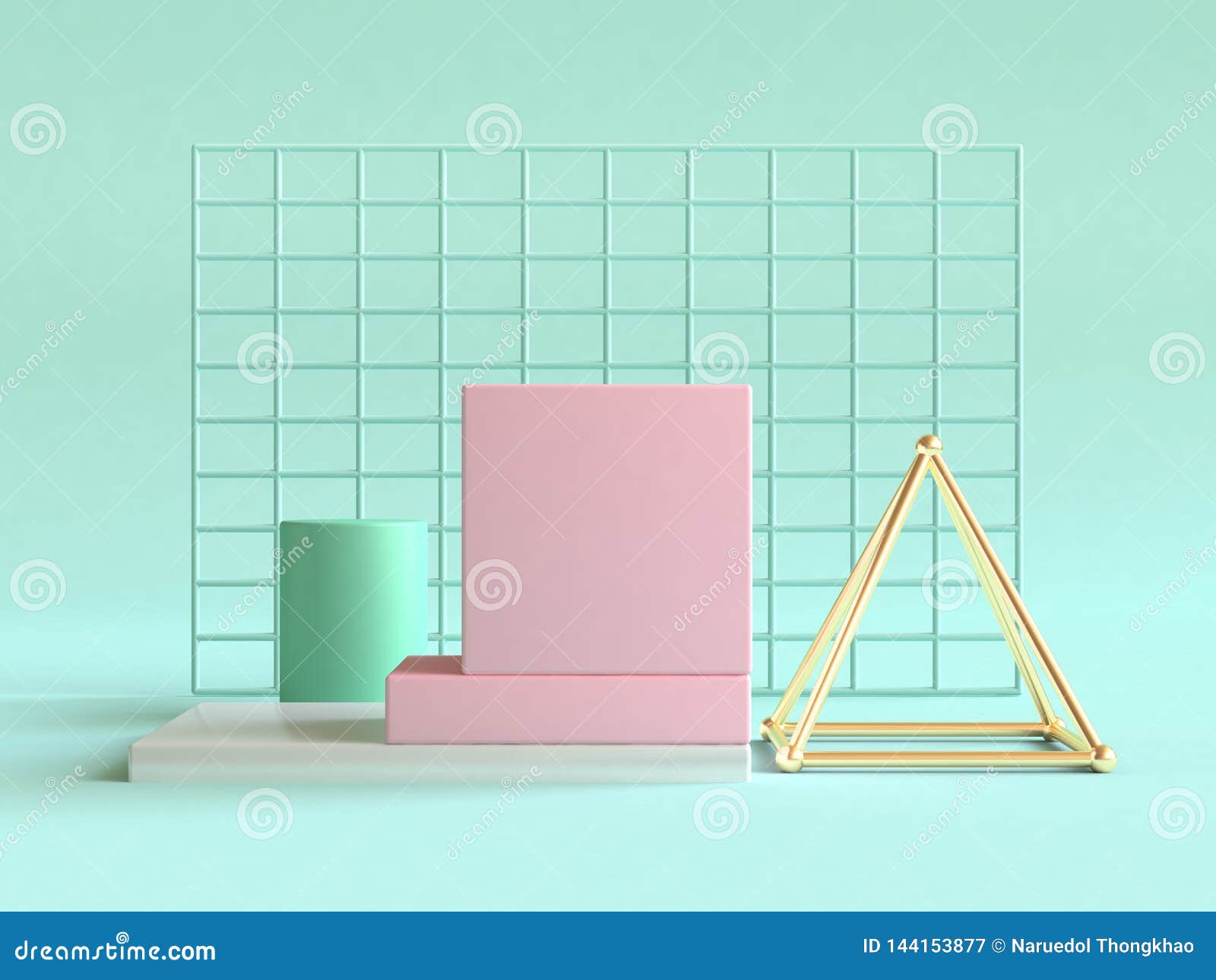 Pink Green Gold Geometric Shape Abstract Still Life Scene 3d Render ...