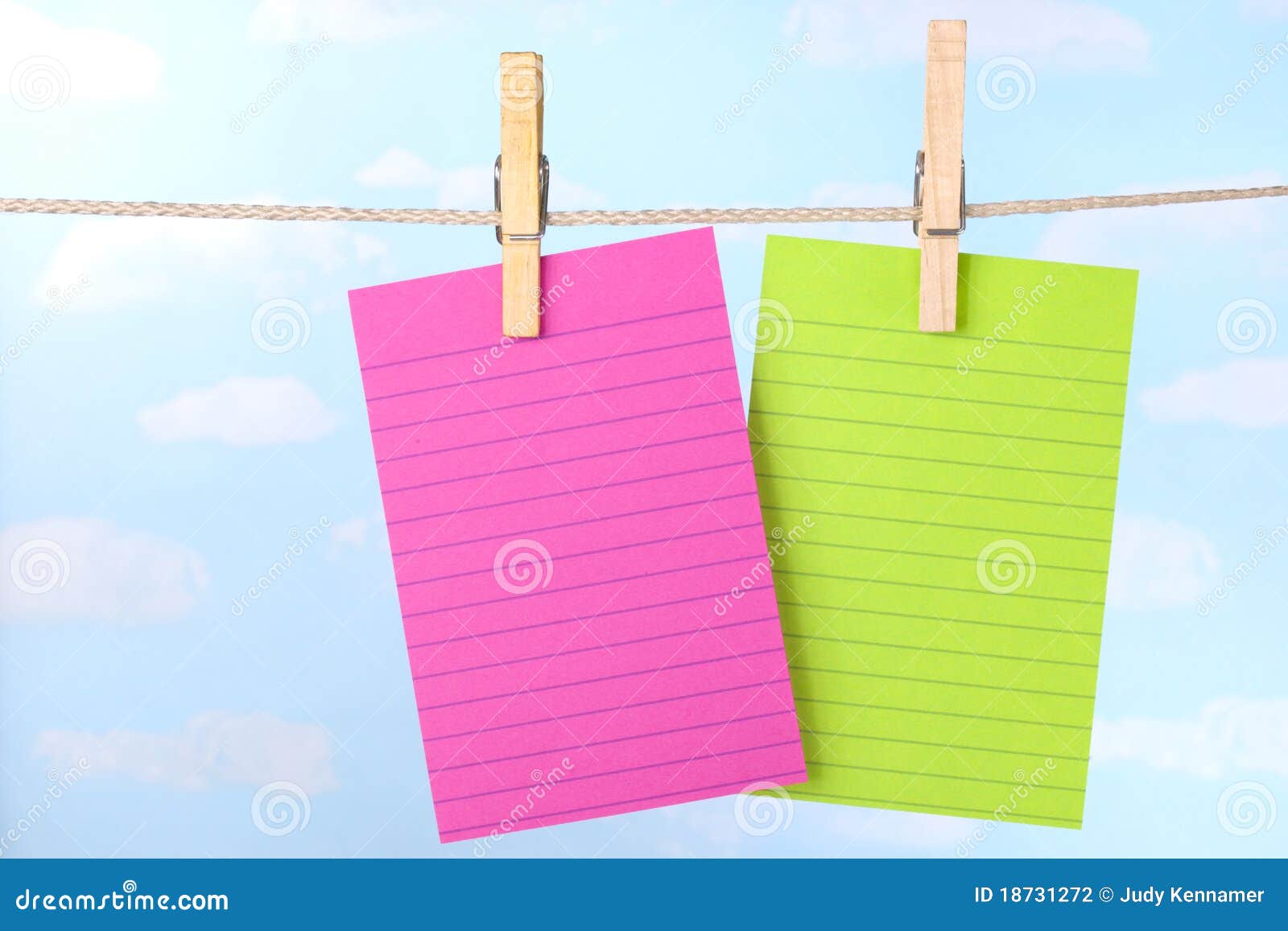 Pink and Green Notes on Clothesline Stock Photo - Image of information ...