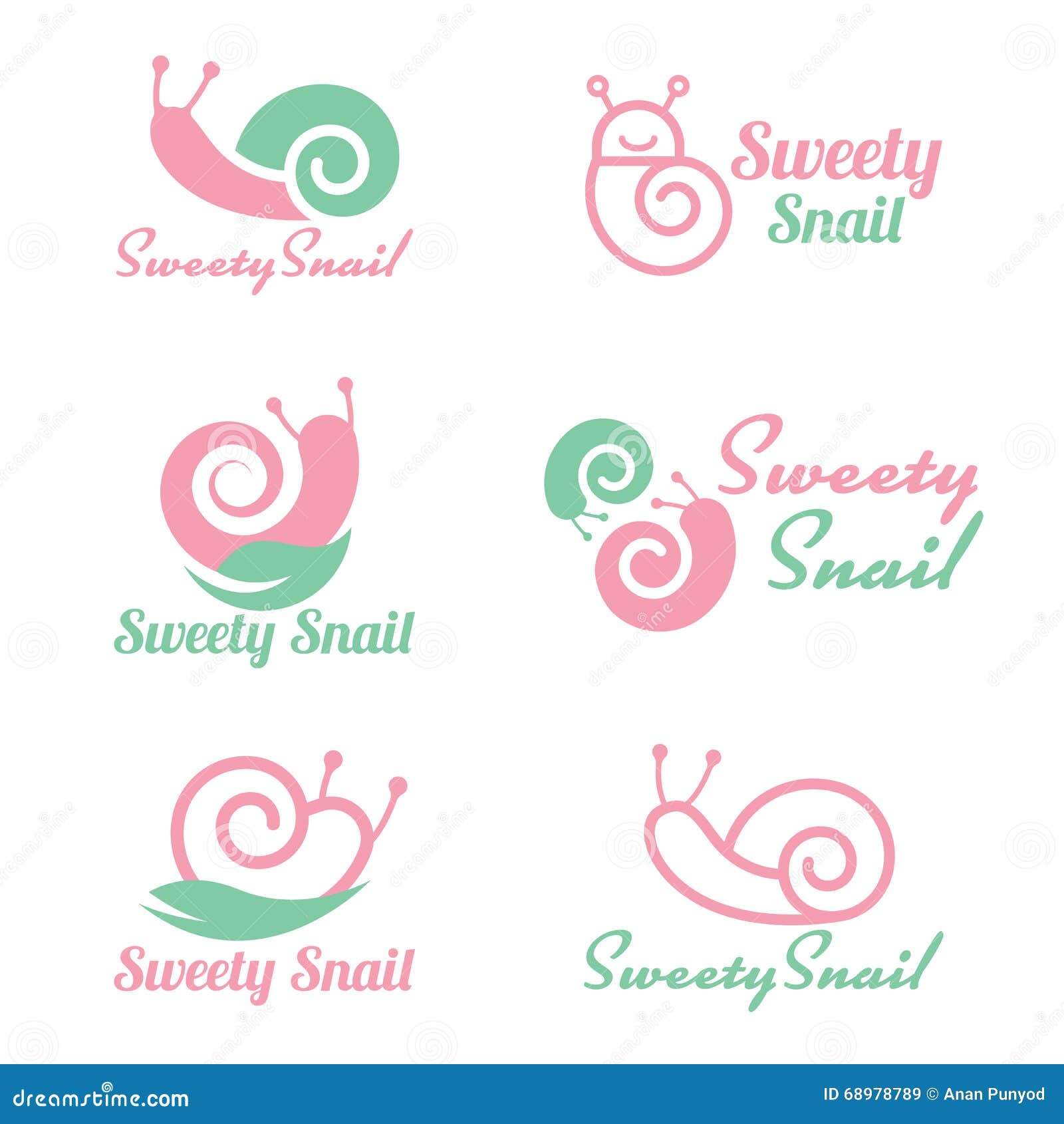 Pink and Green Sweet Snail Logo Vector Set Design Stock Vector ...