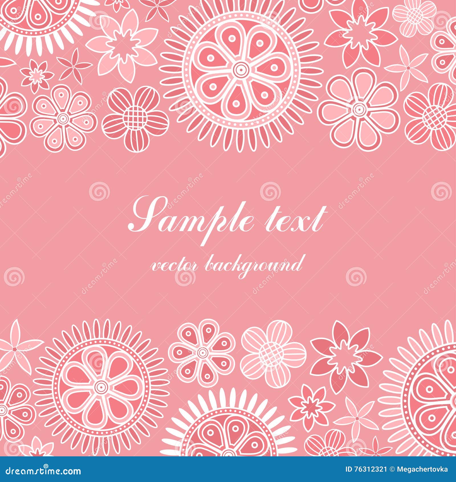Pink Greeting Card with Flowers at Top and Bottom and Sample Text Stock ...