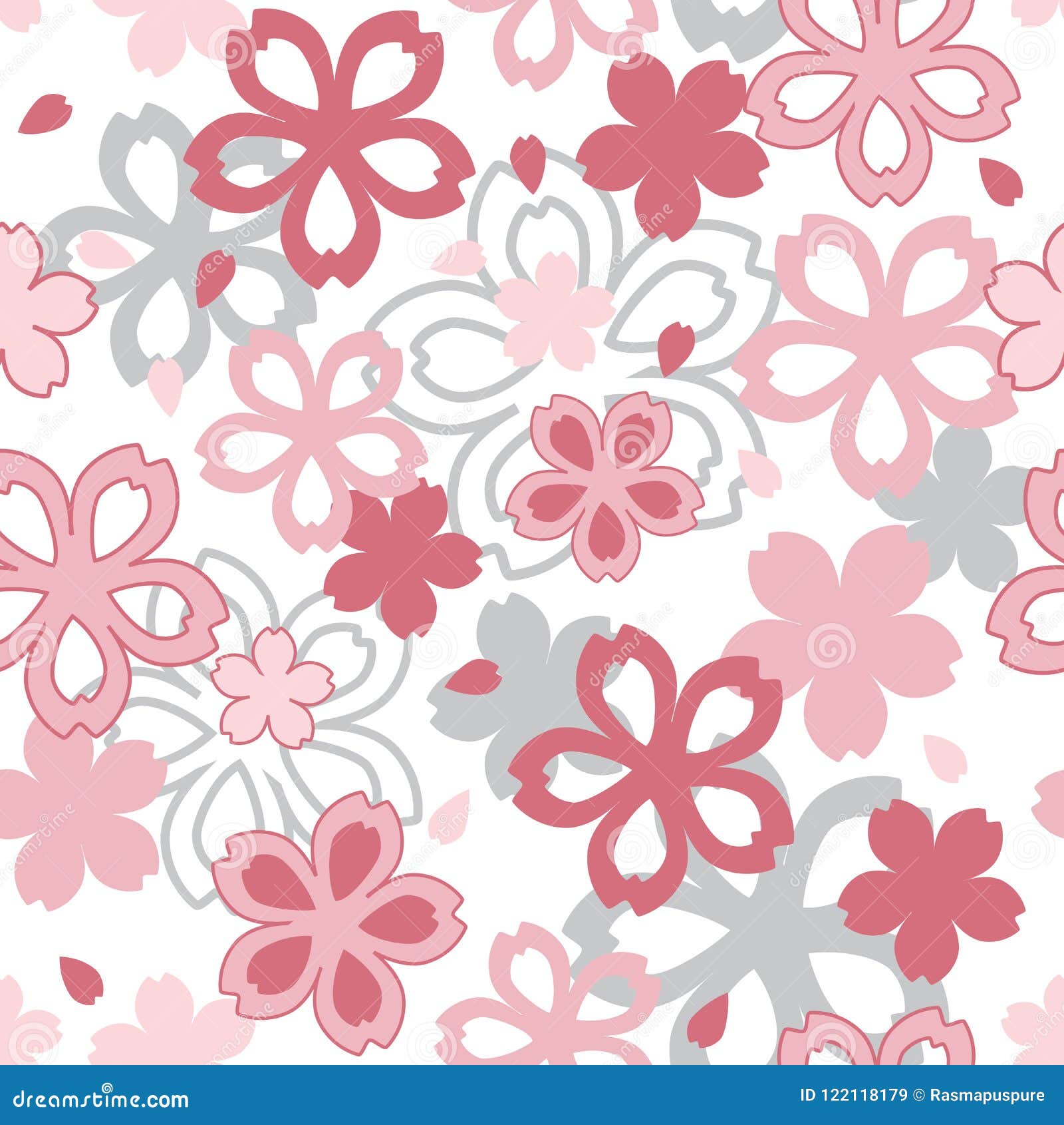 Pink and Grey Cherry Blossom Seamless Pattern Stock Vector ...