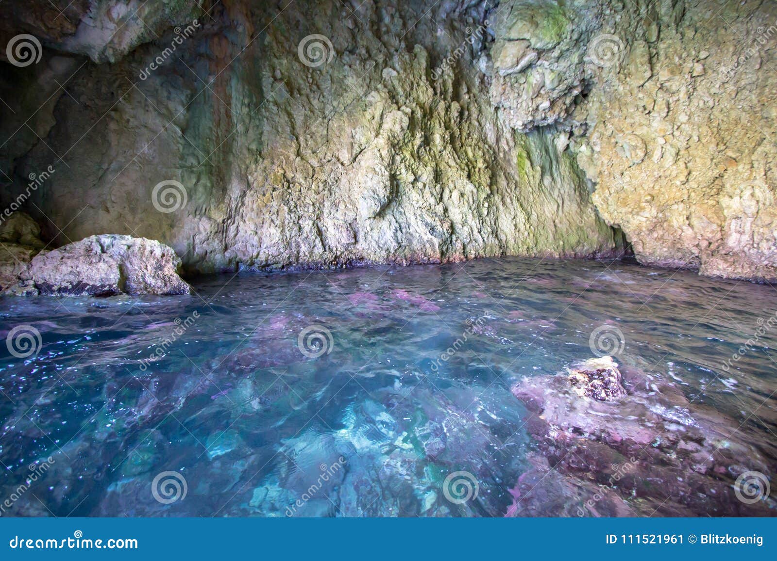 Pink grotto, Corfu, Greece stock image. Image of deep - 111521961