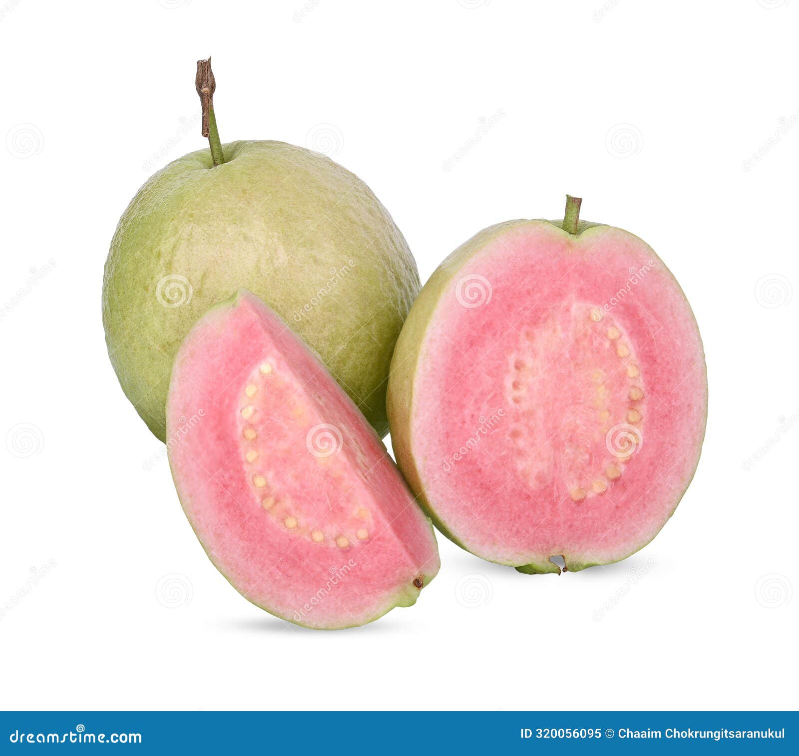 Whole and Cut Pink Guava and Leaves Isolated on White Background Stock ...