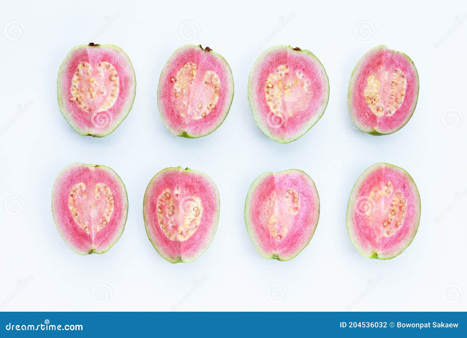 Pink Guava on White Background Stock Photo - Image of cuts, green ...
