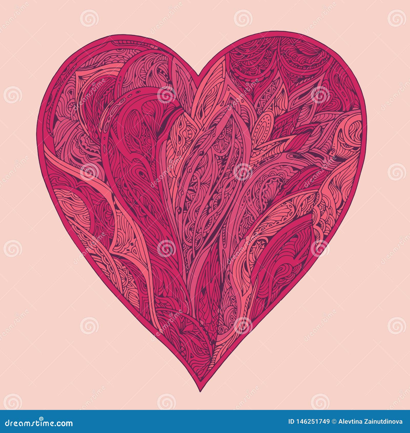 Pink Hand Drawn Heart with Ornament Stock Vector - Illustration of date ...