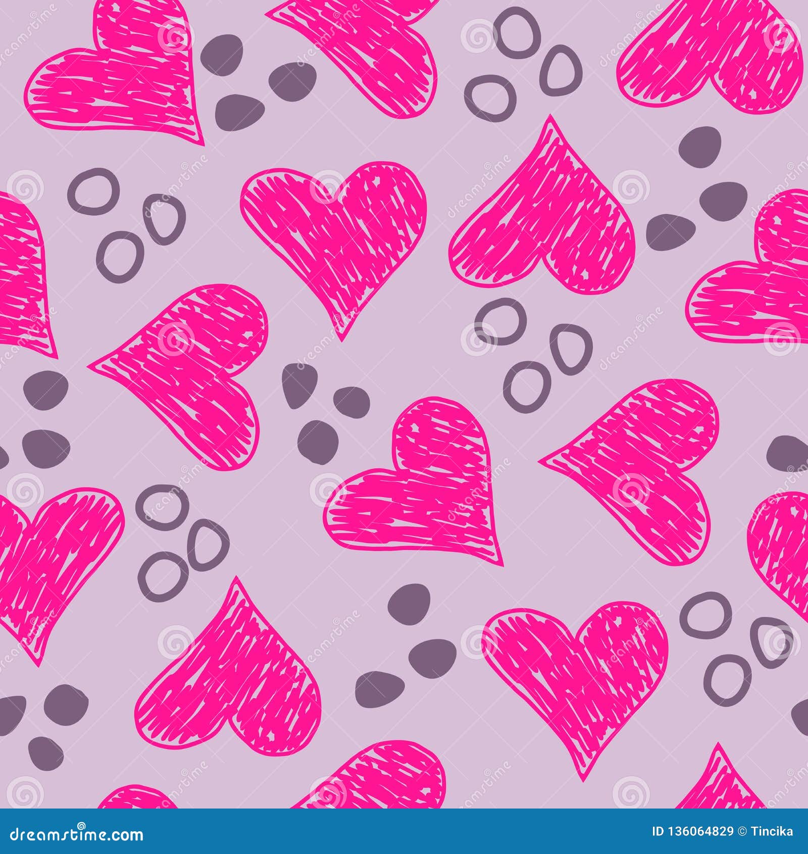 Pink Hand Drawn Hearts, Vector Seamless Pattern. Stock Vector ...