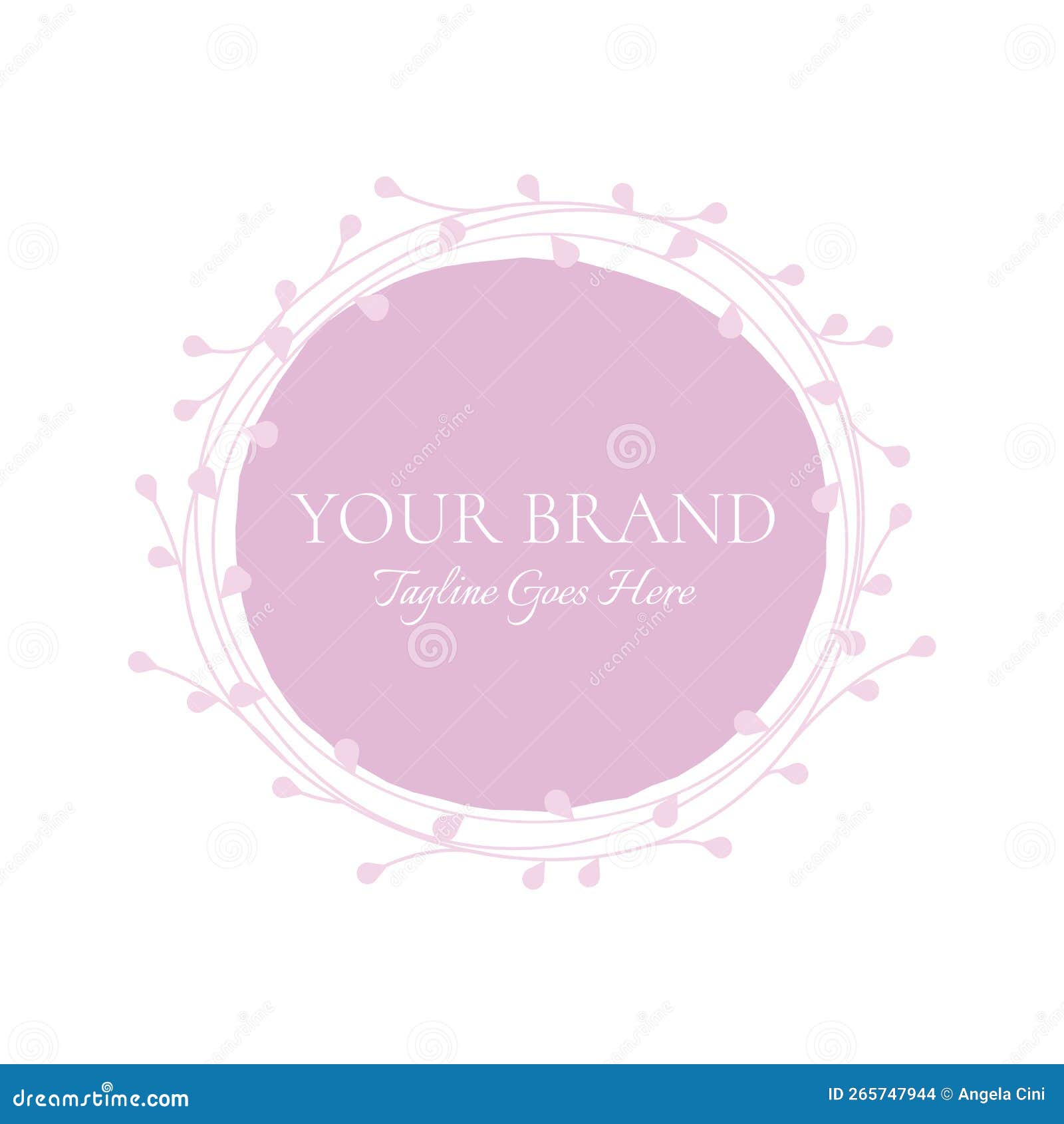 Pink Hand Drawn Leaf Sketch for Circle Logo Design Frame Template Stock ...