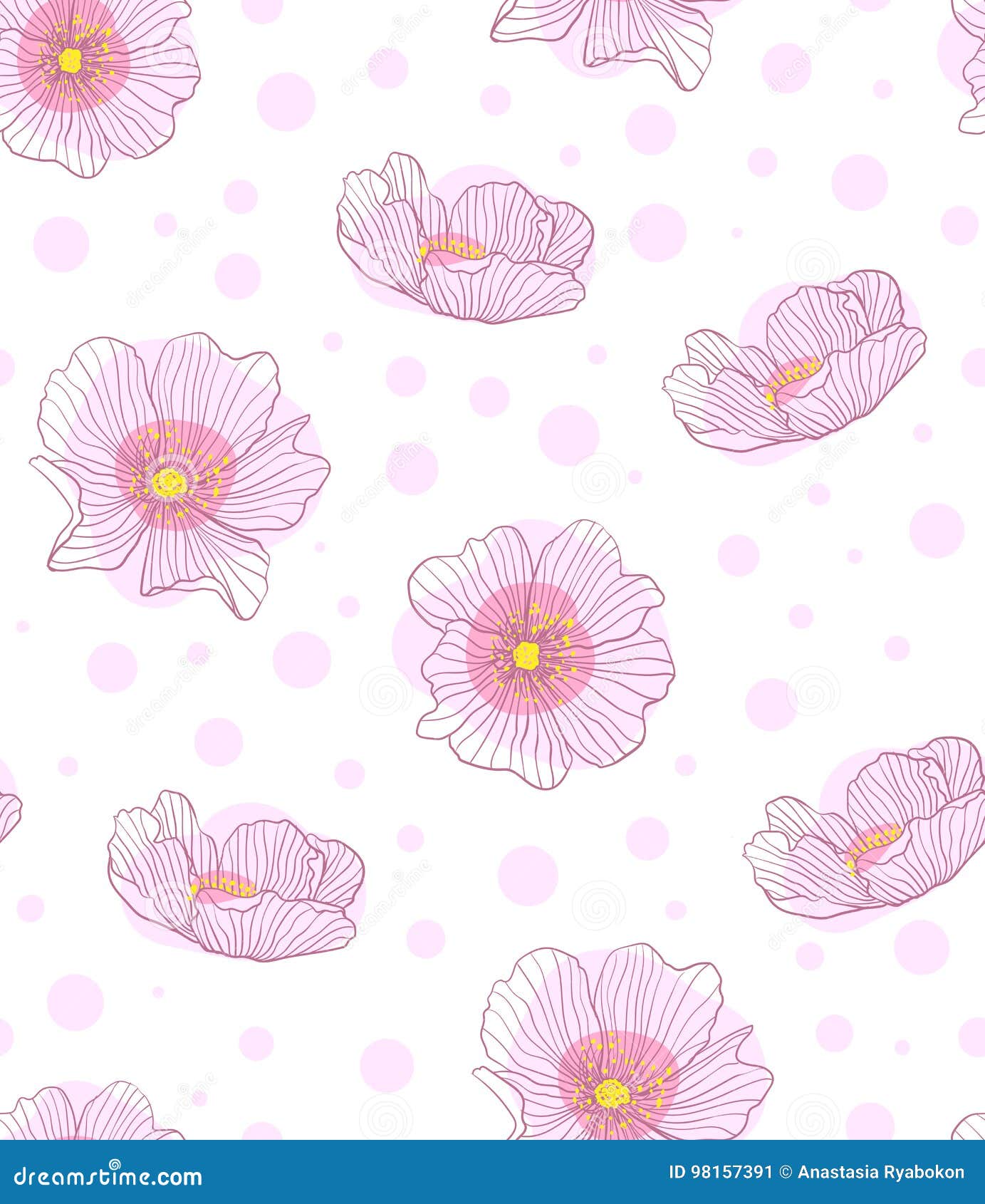 Pink Handdrawn Flower Pattern on White Vector Stock Vector ...