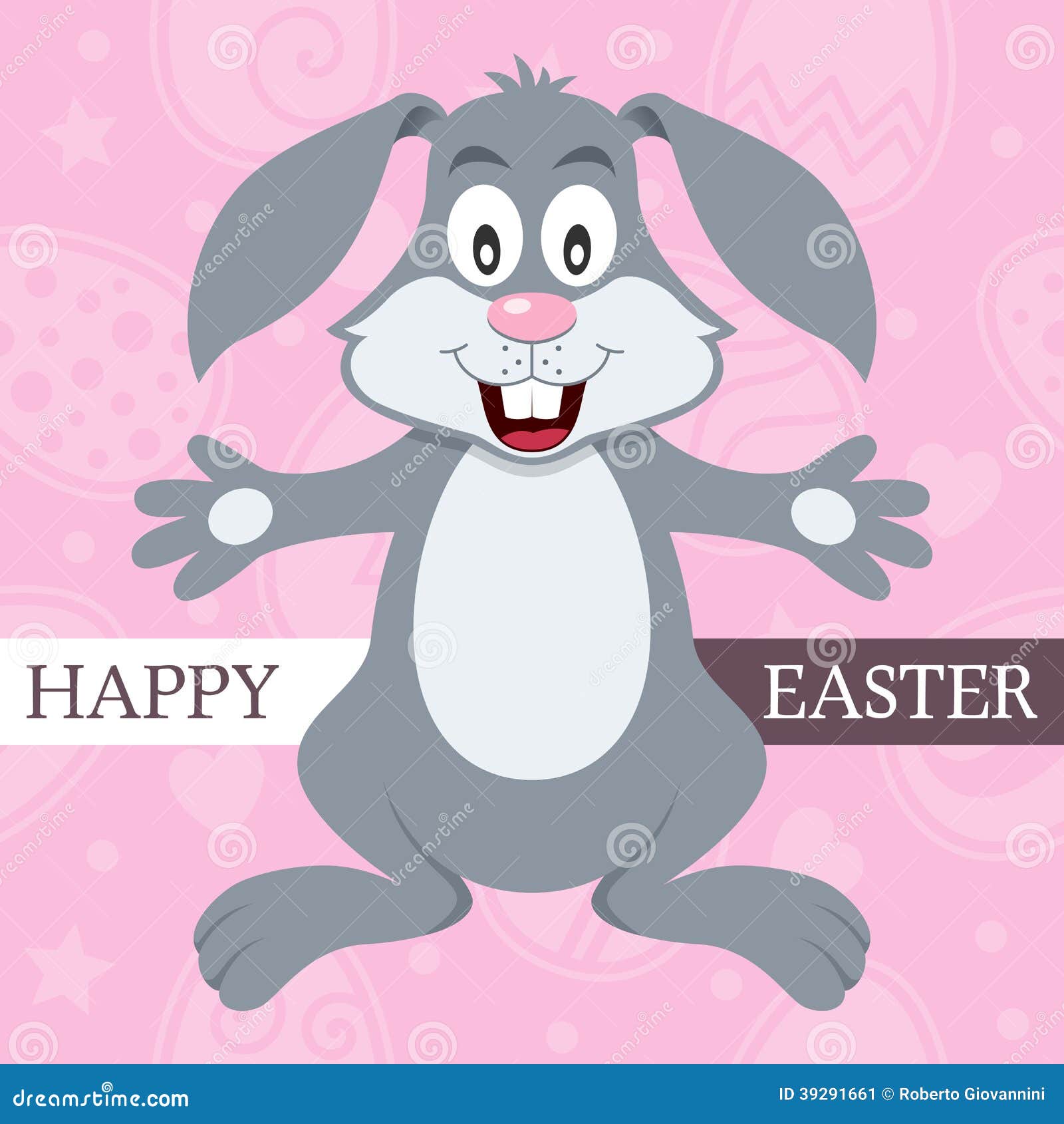 Pink Happy Easter Card with Bunny Rabbit Stock Vector - Illustration of ...