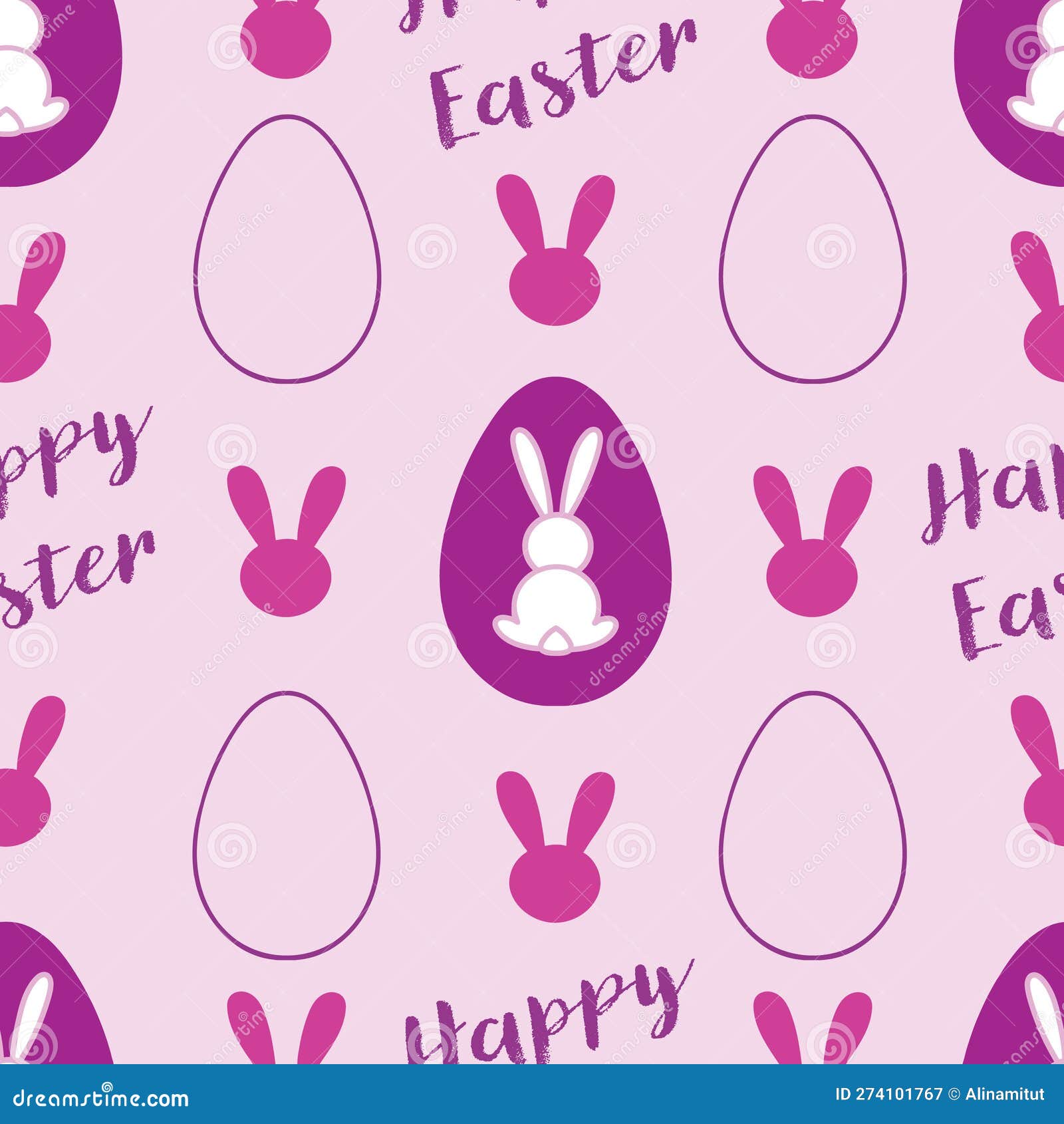 Pink Happy Easter Seamless Pattern Background Print Stock Vector - Illustration of bunny, april ...