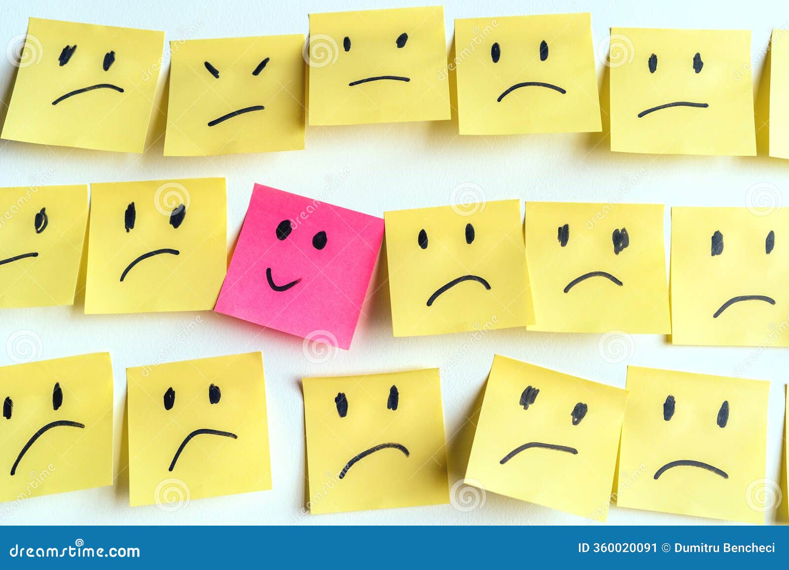 Pink Happy Face Post-it Note Amid Yellow Sad Face Notes Stock Image ...