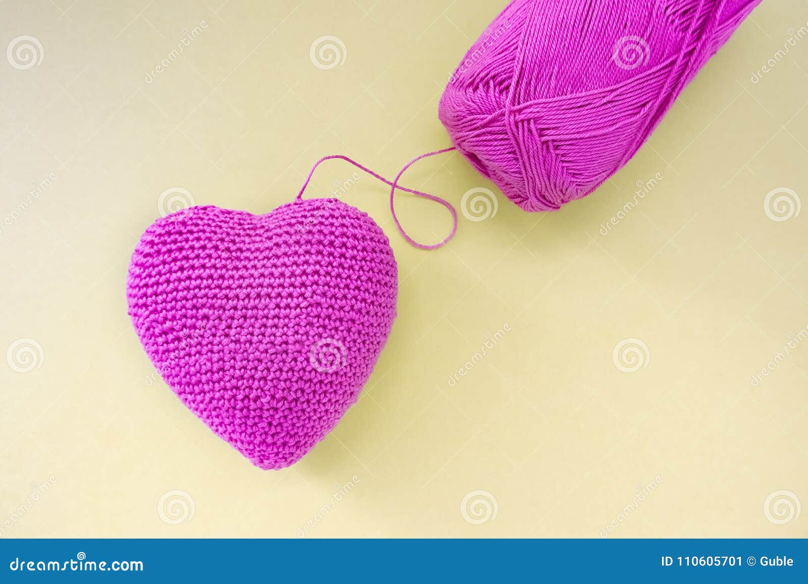 Pink Heart Crocheted by Hand. Made with a Thread. the Thread is Not Cut ...