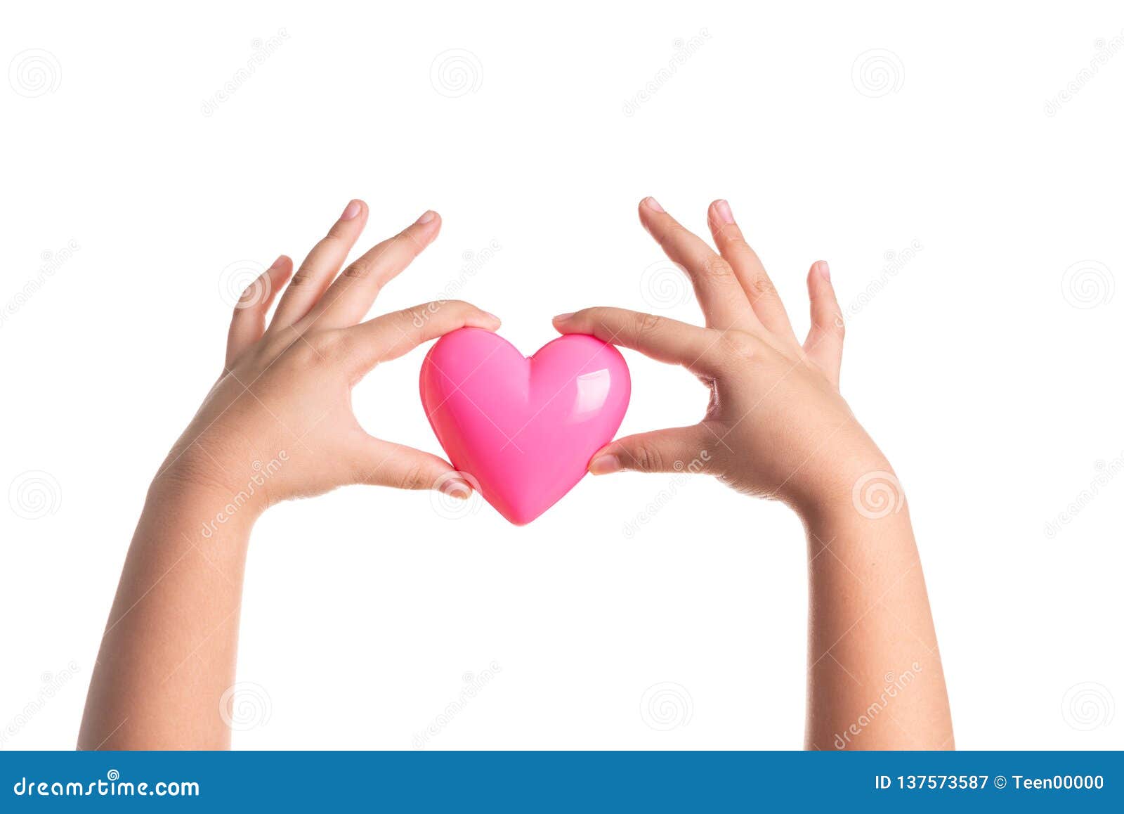 Pink Heart on Kid Hand Isolated on White Stock Image - Image of donate ...