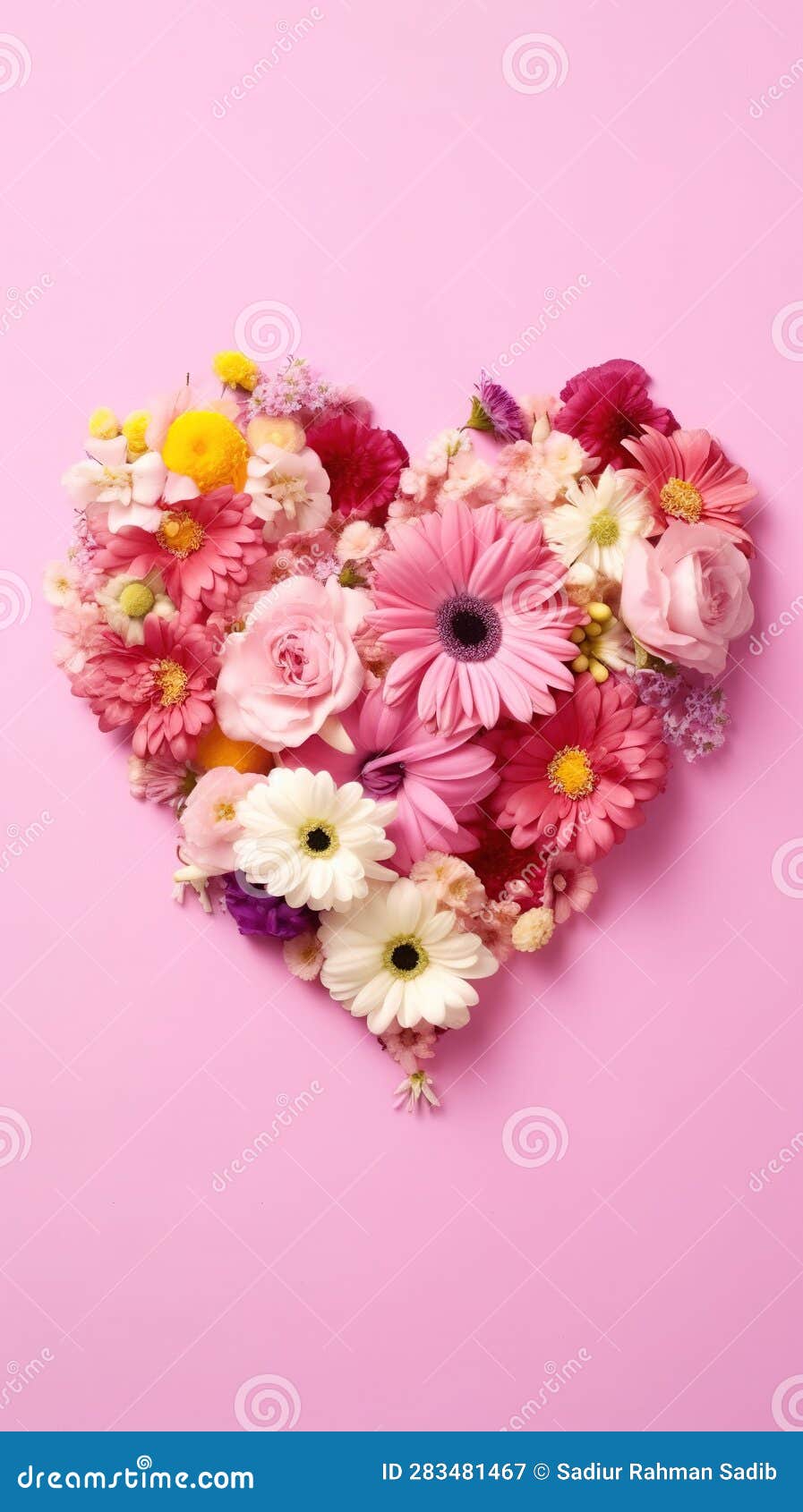 Pink Heart Made of Flowers. Heart Shape Made of Spring Flowers on Pink ...