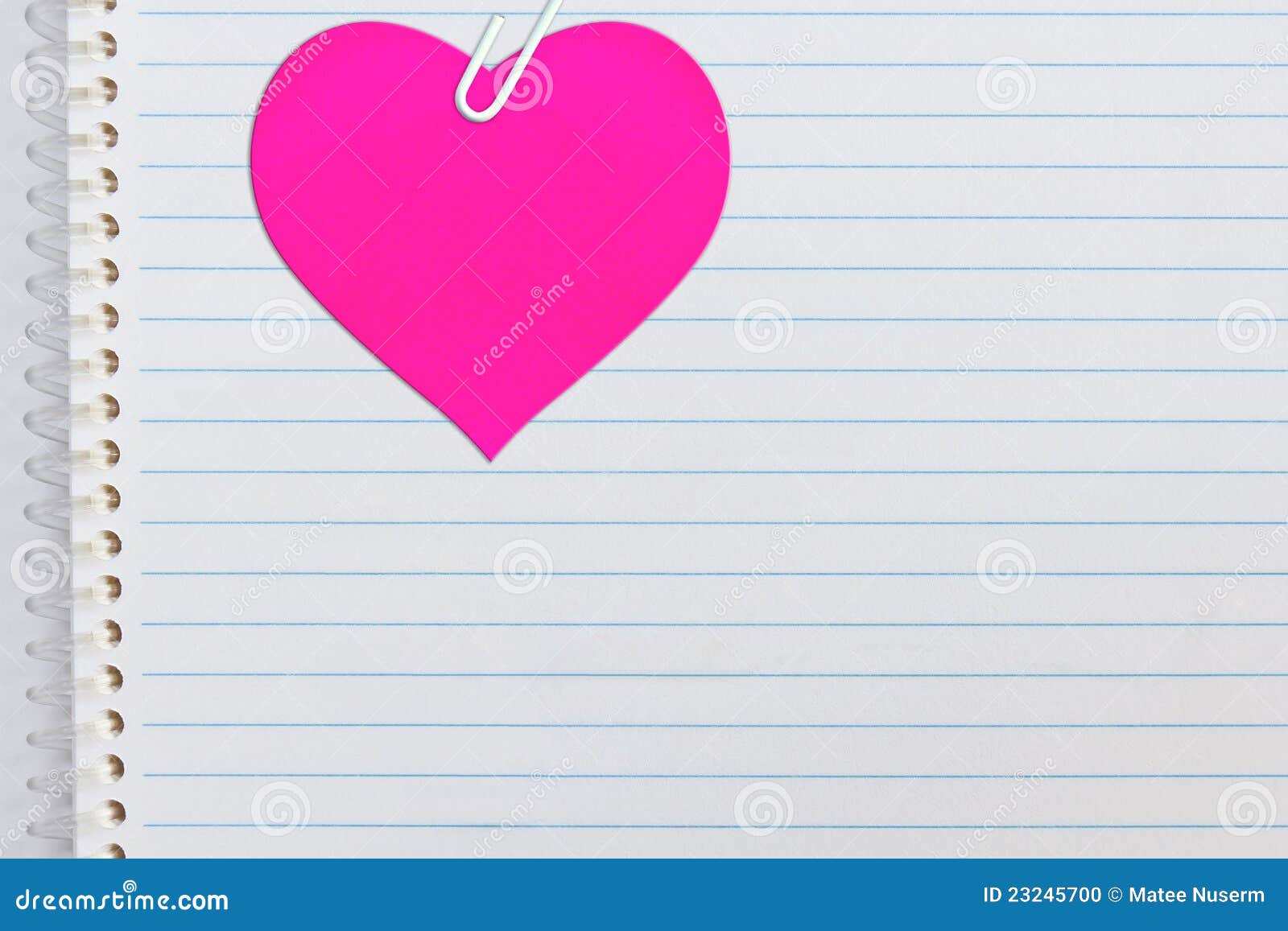 Pink Heart on Notebook Paper Stock Photo - Image of clean, paper: 23245700